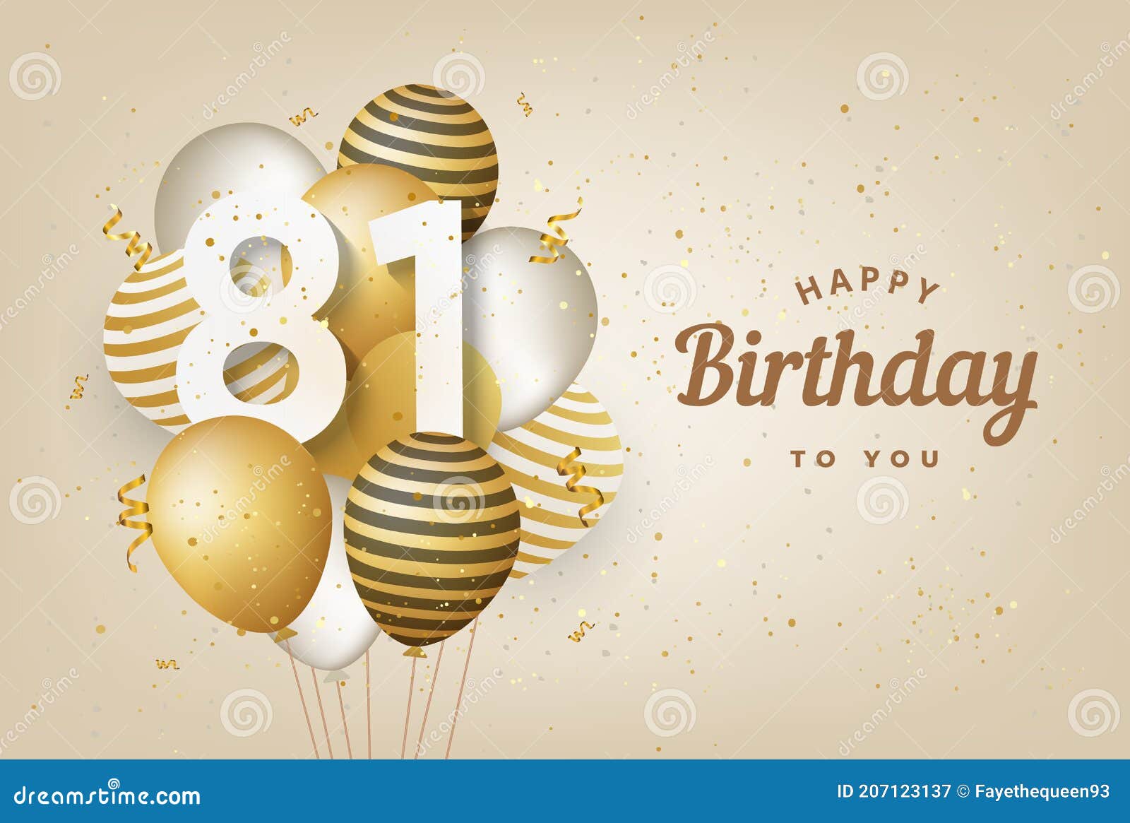 Happy 81th Birthday With Gold Balloons Greeting Card Background Stock