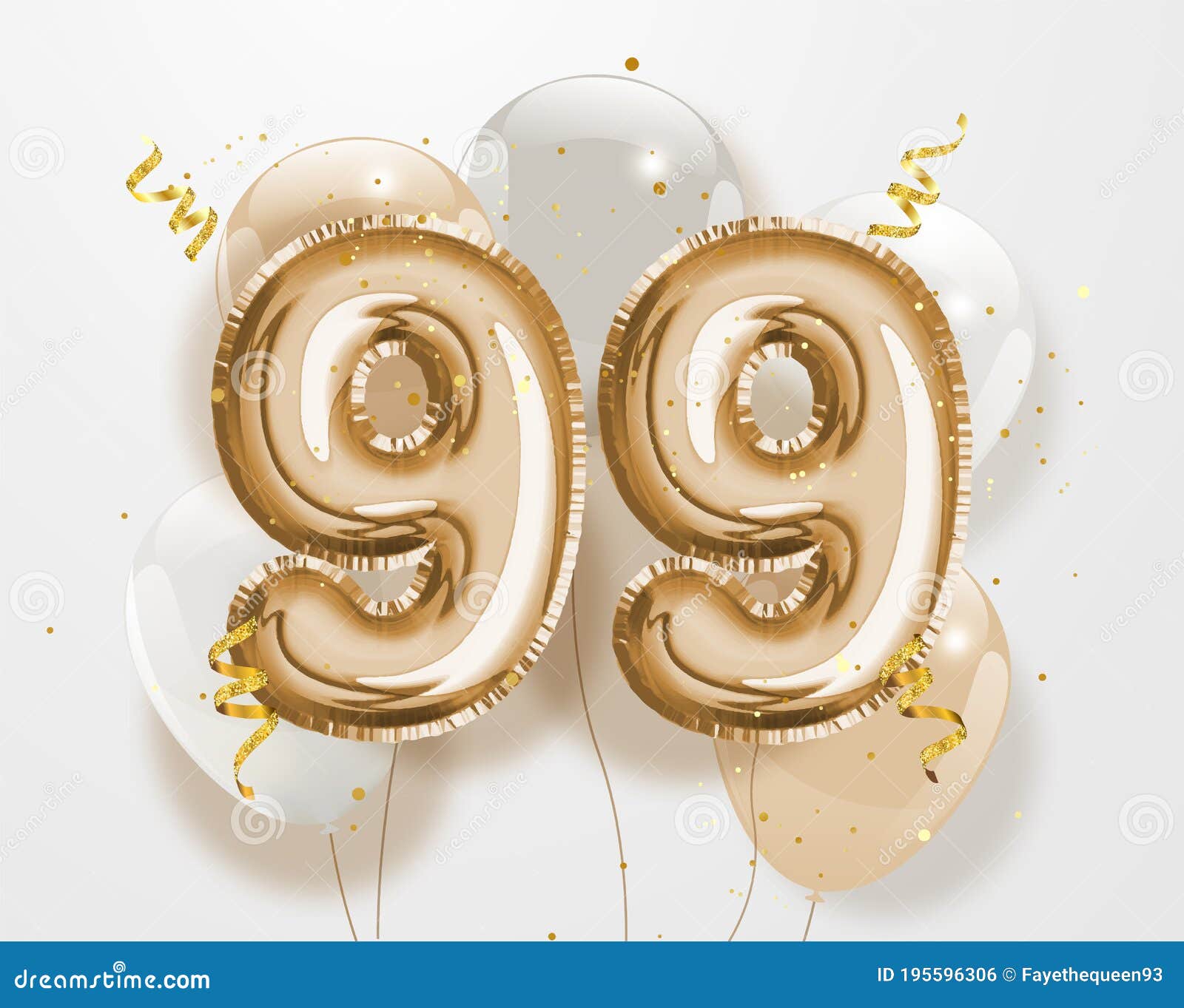 Happy 99th Birthday Gold Foil Balloon Greeting Background Stock Vector
