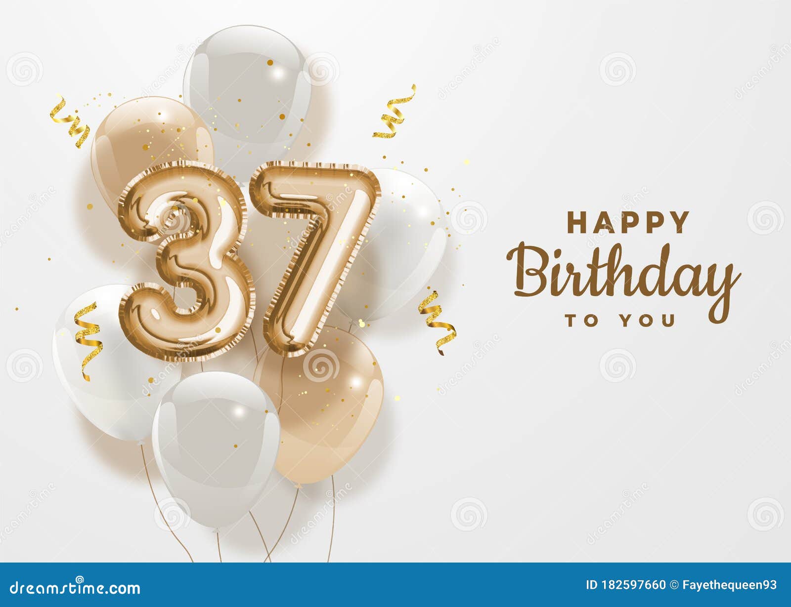 Happy 37th Birthday Gold Foil Balloon Greeting Background Stock Vector