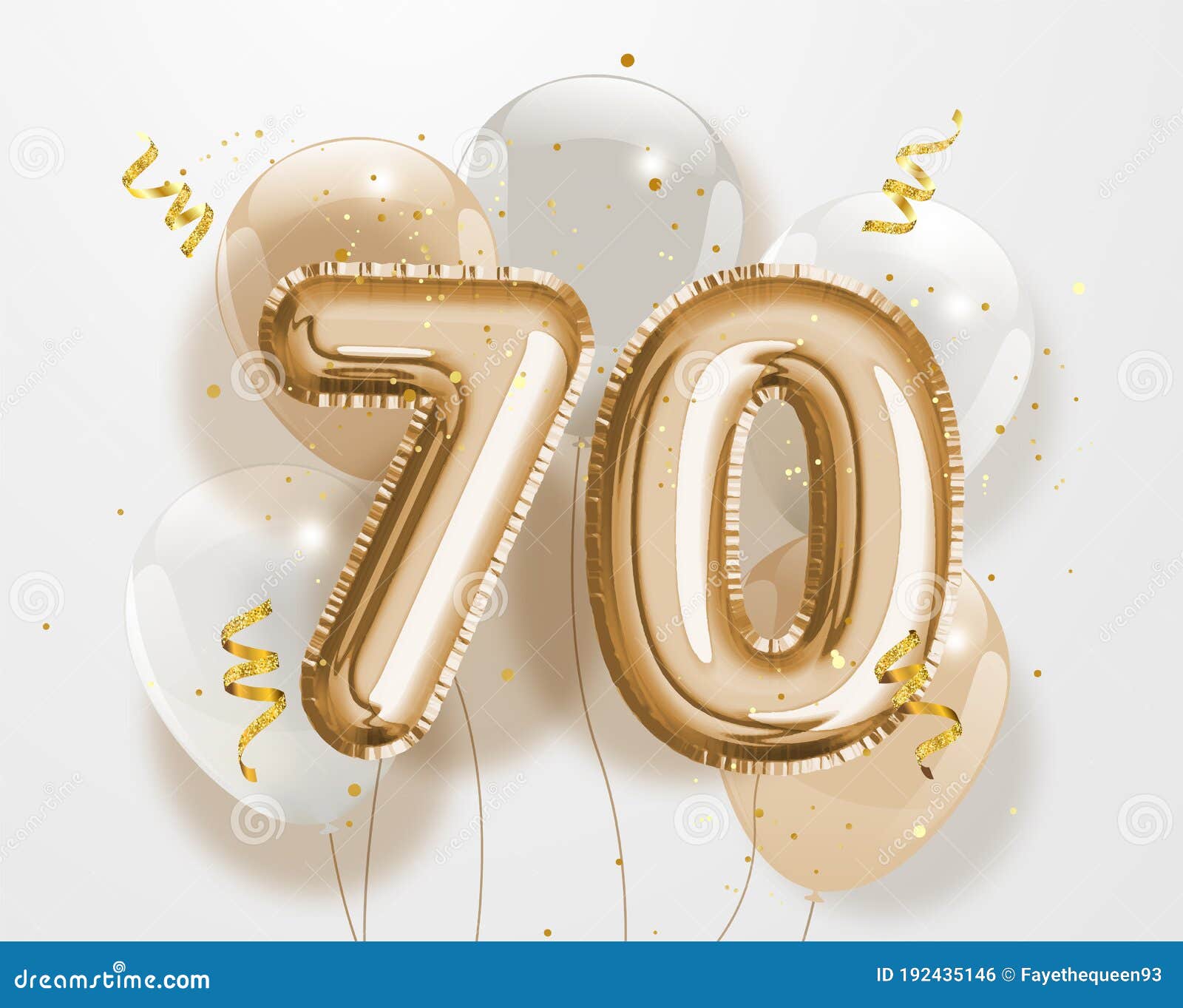 Happy 70th Birthday Gold Foil Balloon Greeting Background Stock Vector