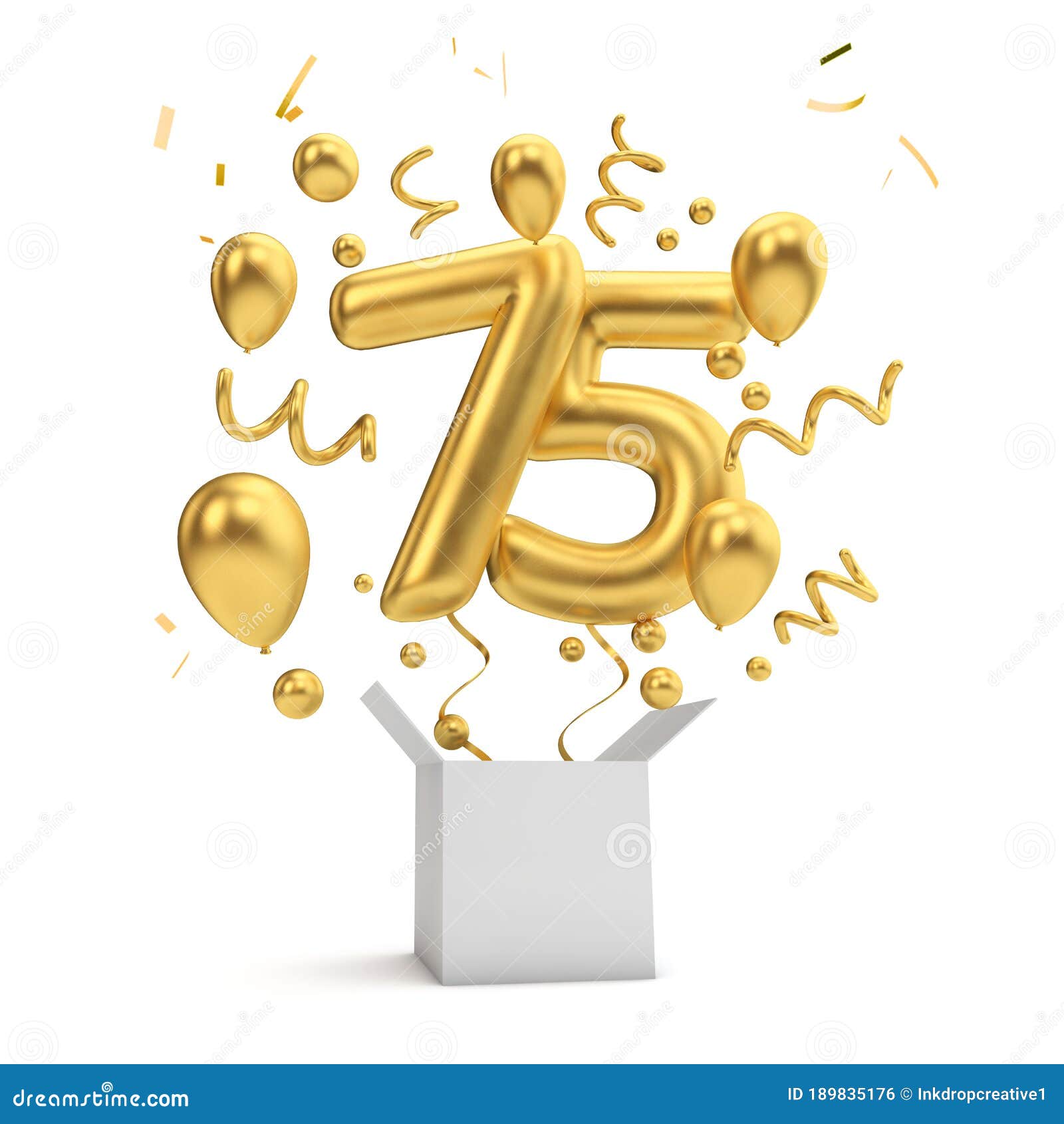 Happy 75th Birthday Gold Foil Balloon Greeting Background. Cartoon ...