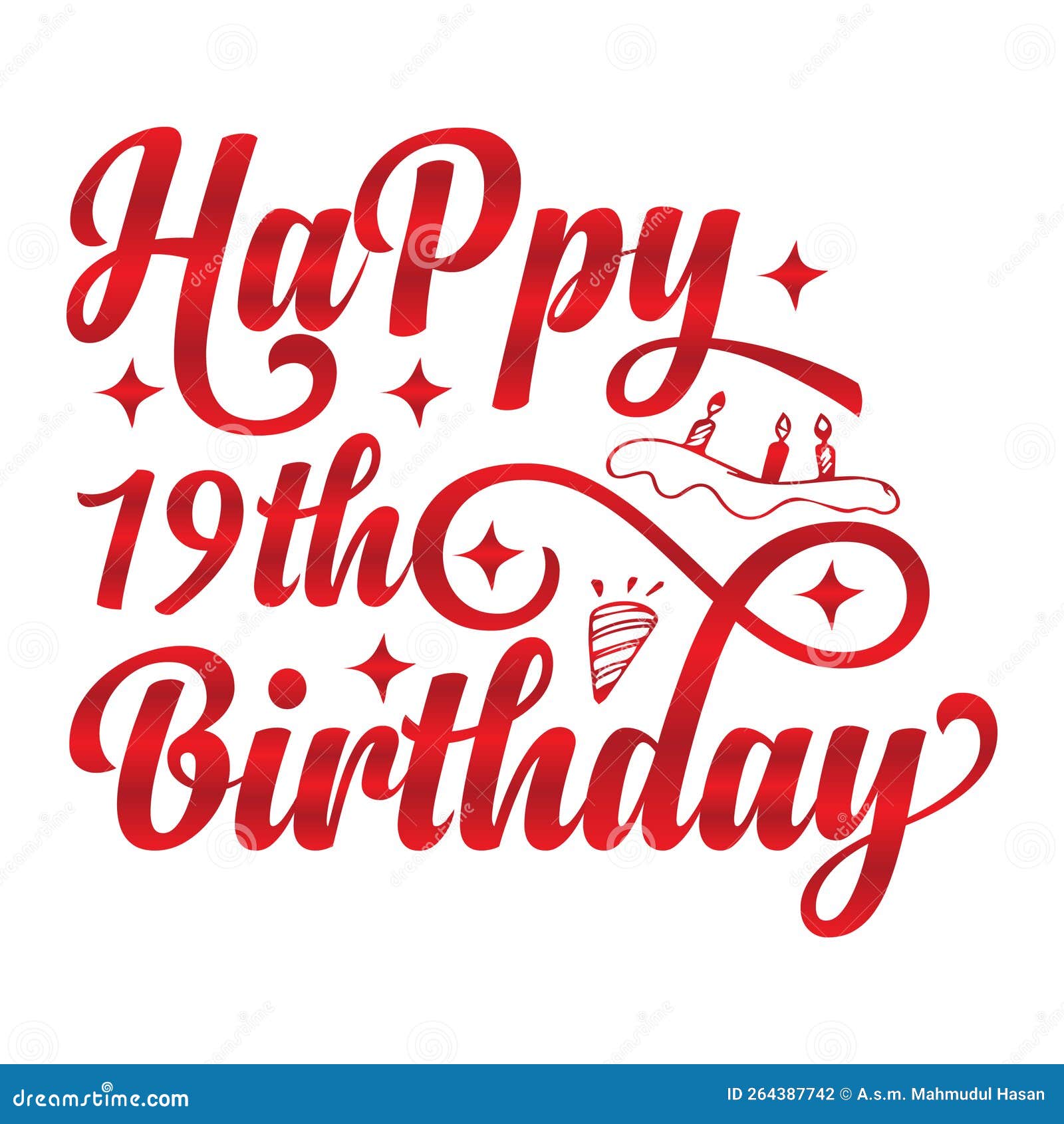 Happy 19th Birthday Typography Design Stock Vector - Illustration of ...