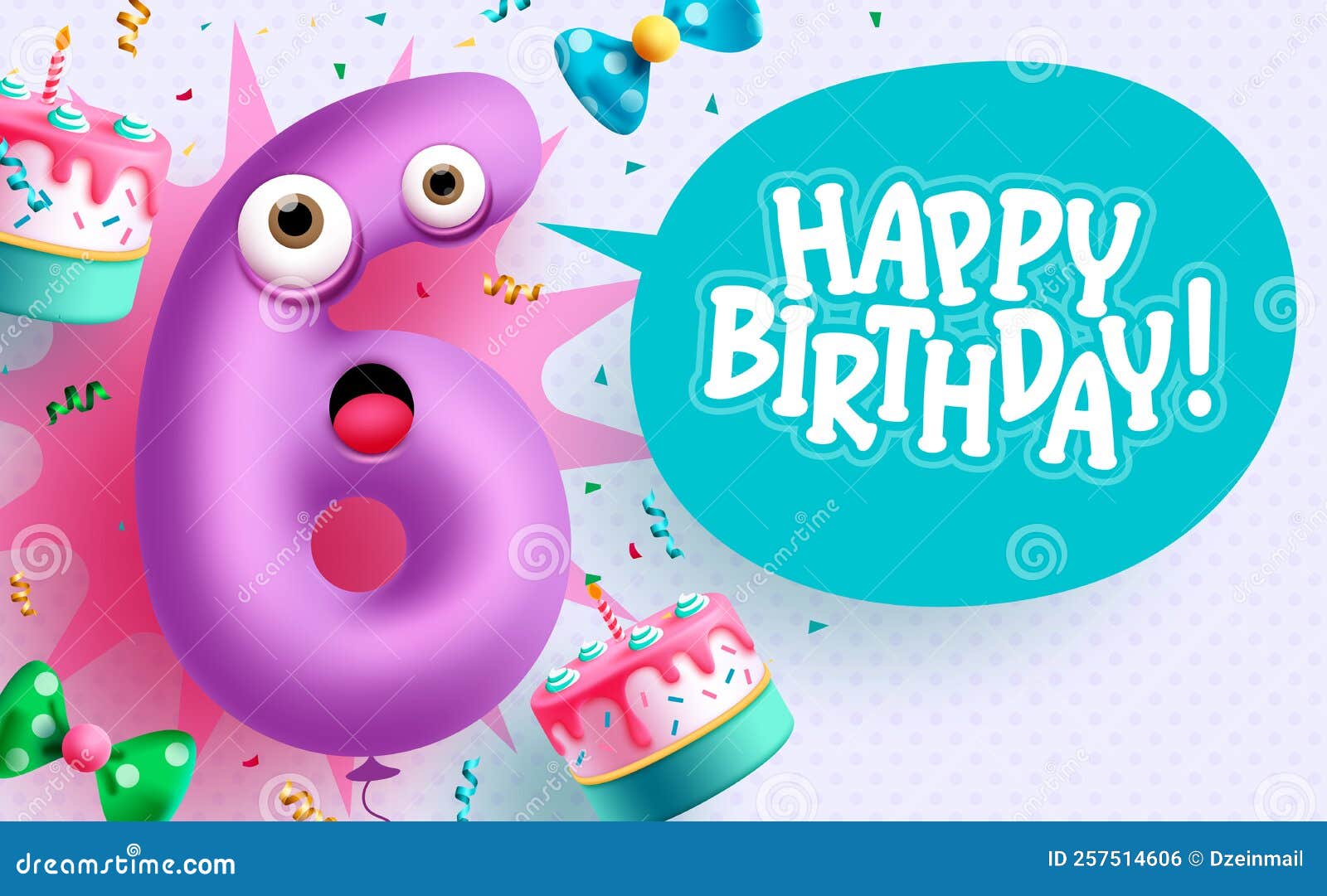 Happy 6th Birthday Vector Design. Birthday Text In Speech Bubble Space ...