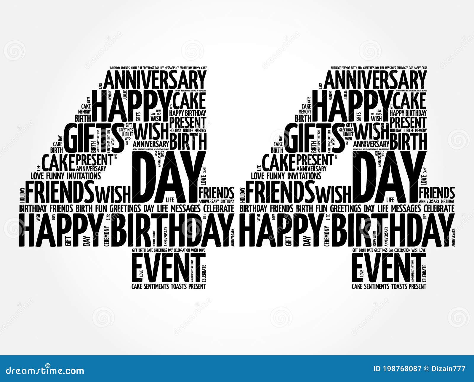 Happy 44th Birthday Gold Foil Balloon Greeting Background. Cartoon ...