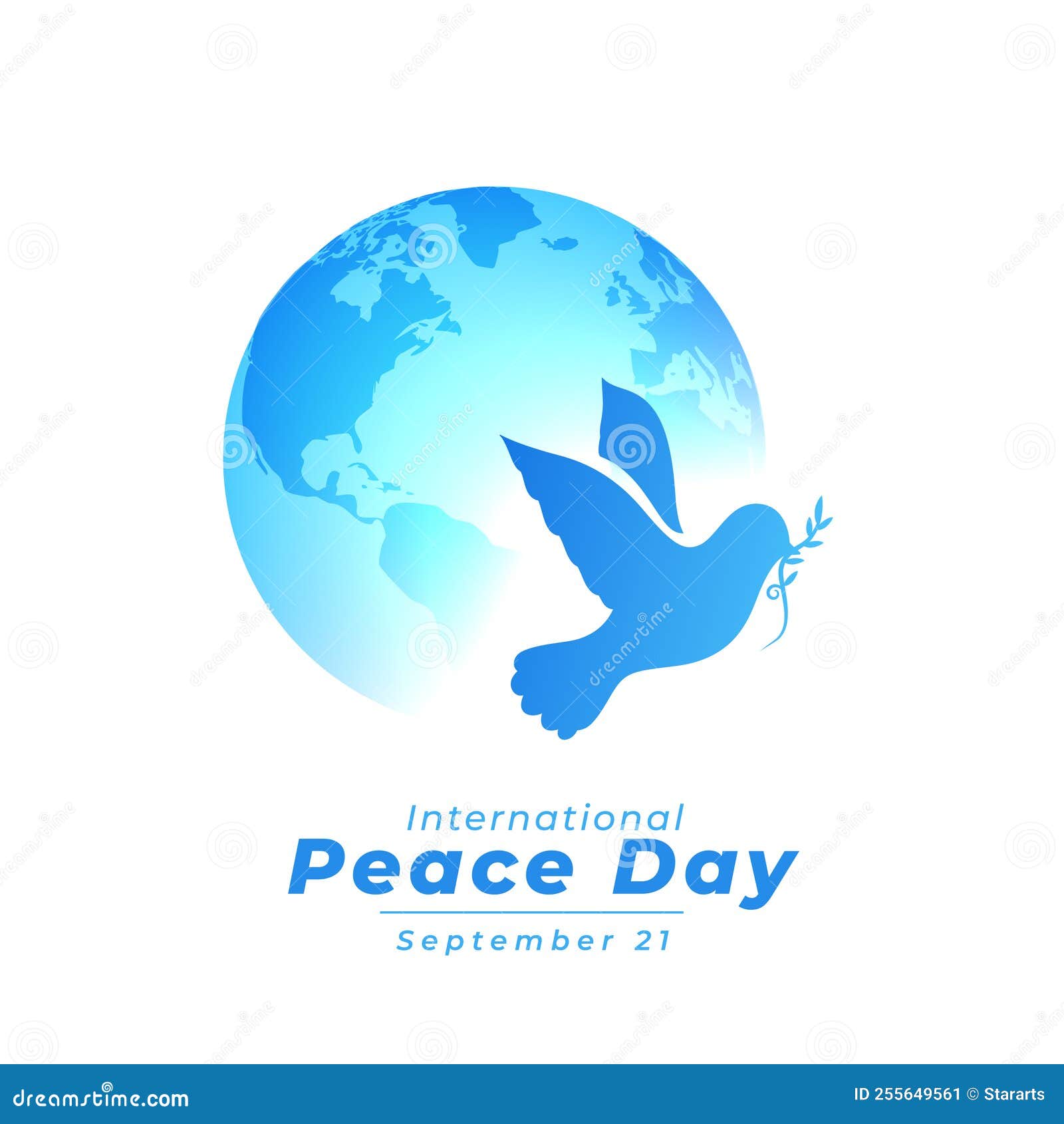 Happy 21th September Template with Flying Dove Silhouette Design Vector ...