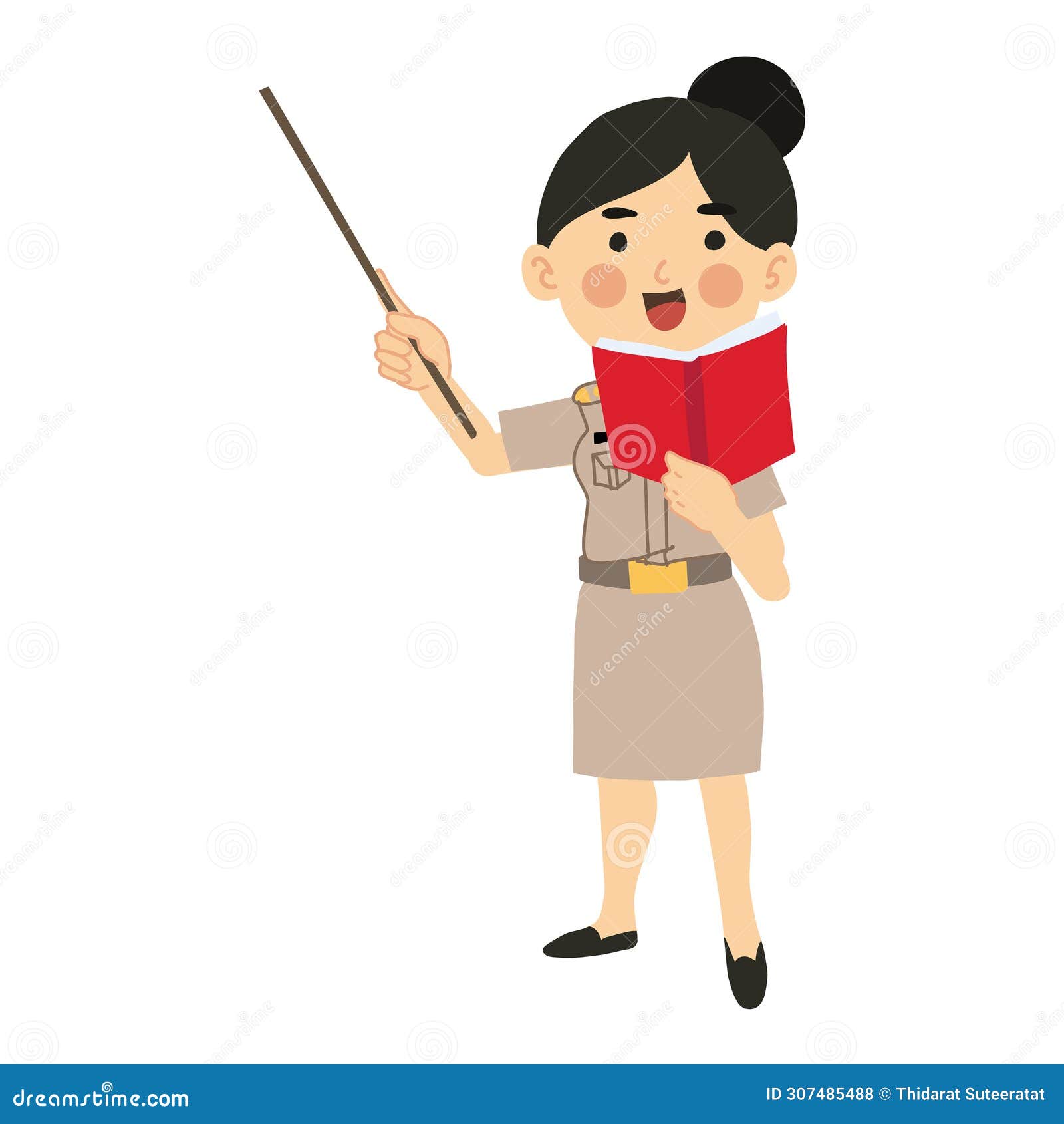 Happy Thai Instructor Holding Stick, Teaching Lesson with Book in ...