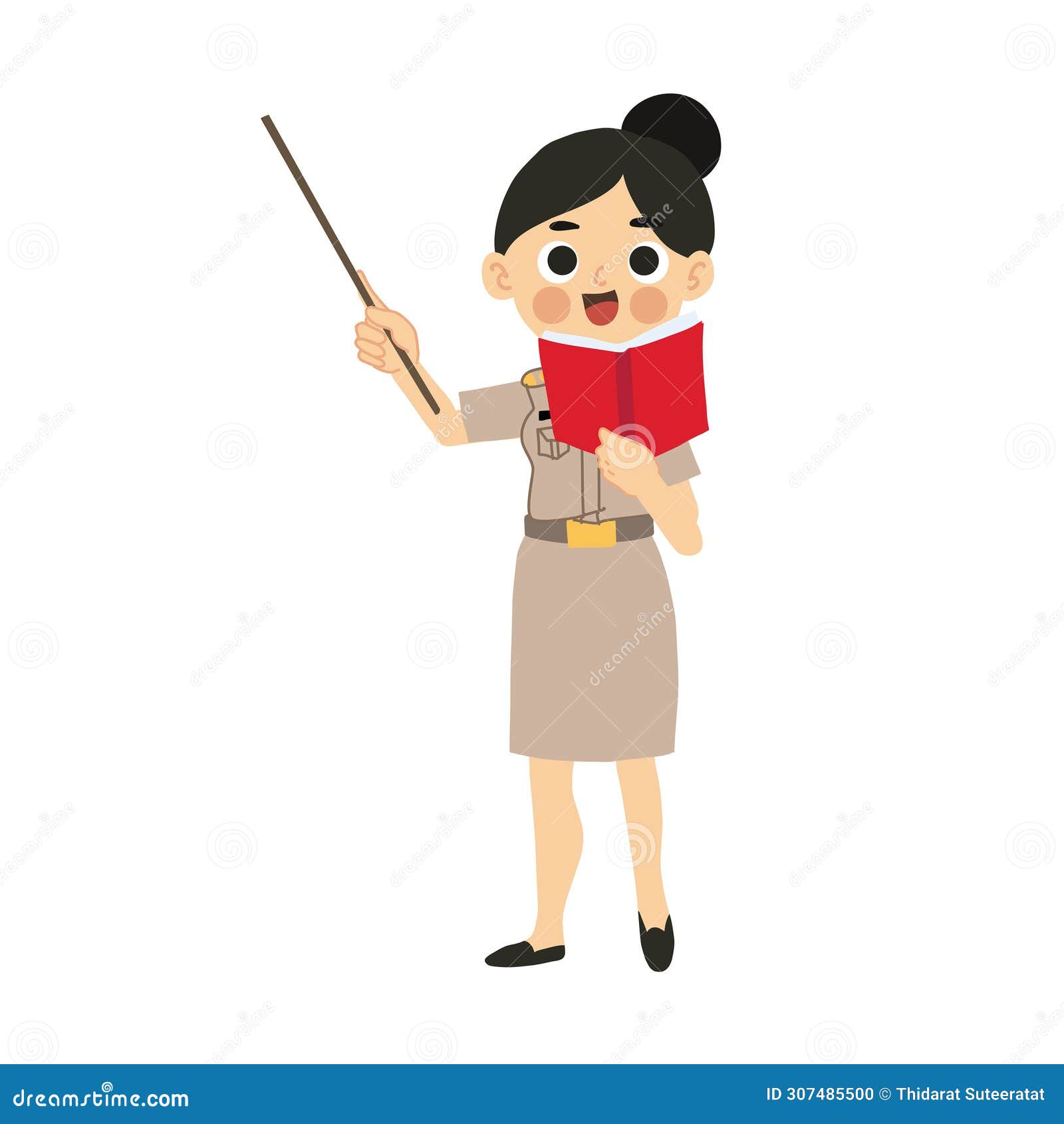 Happy Thai Instructor Holding Stick, Teaching Lesson with Book in ...