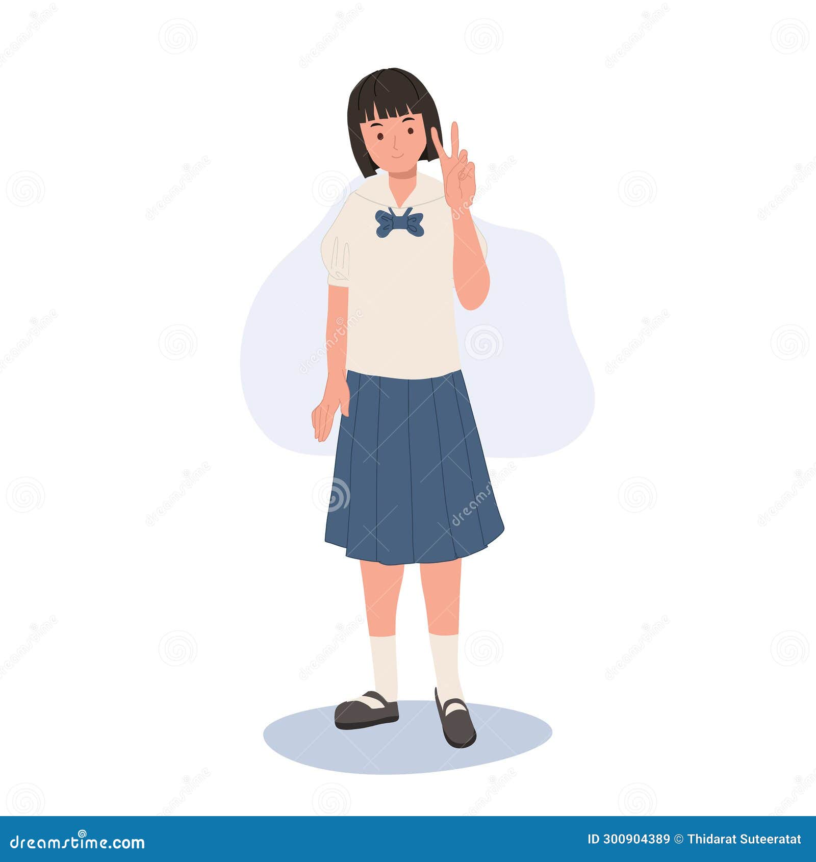 Happy Thai Student in Uniform Doing Peace Hand Gesture. Positivity ...