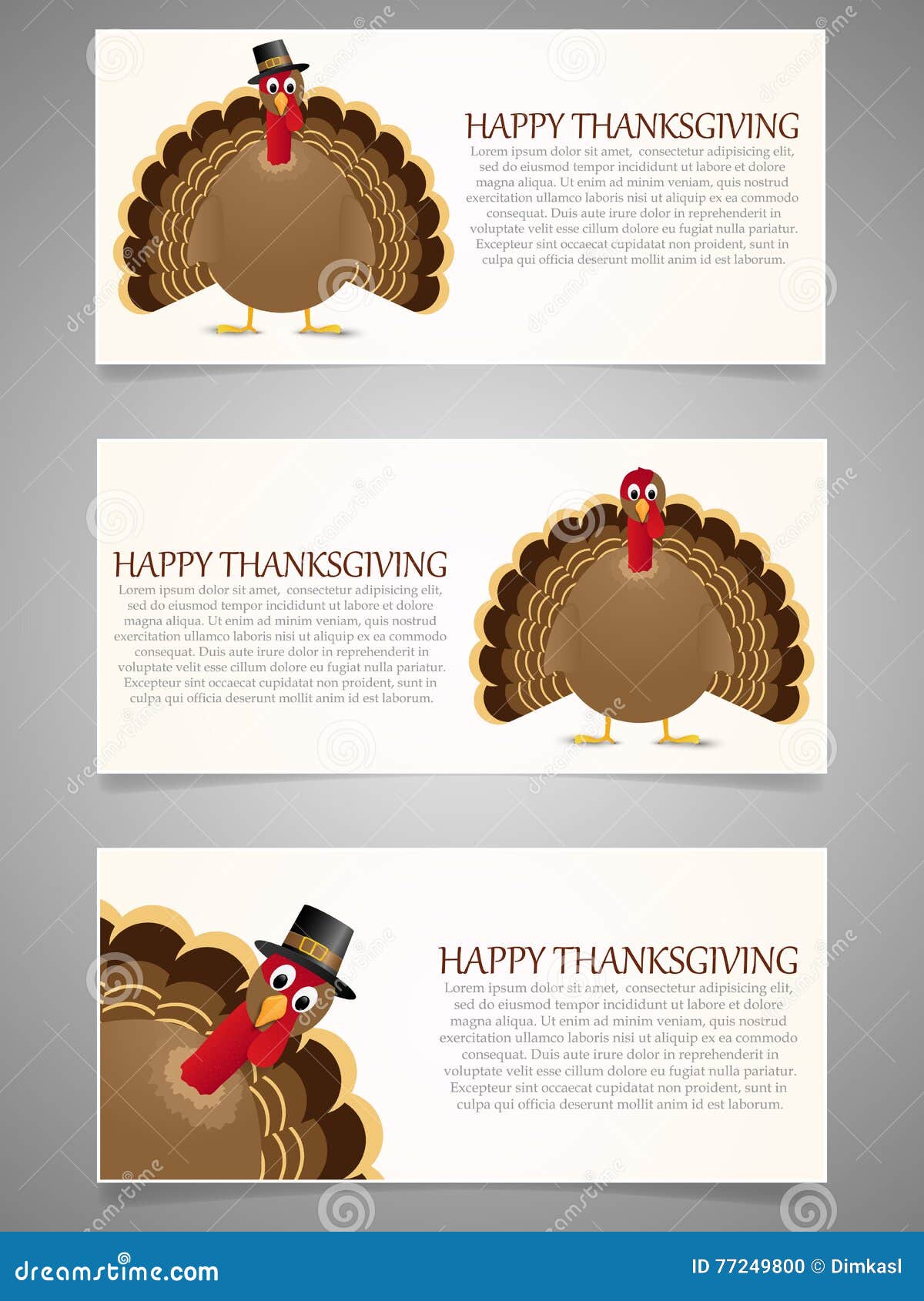 Happy Thanksgiving Banner Set with Turkey. Stock Vector - Illustration ...