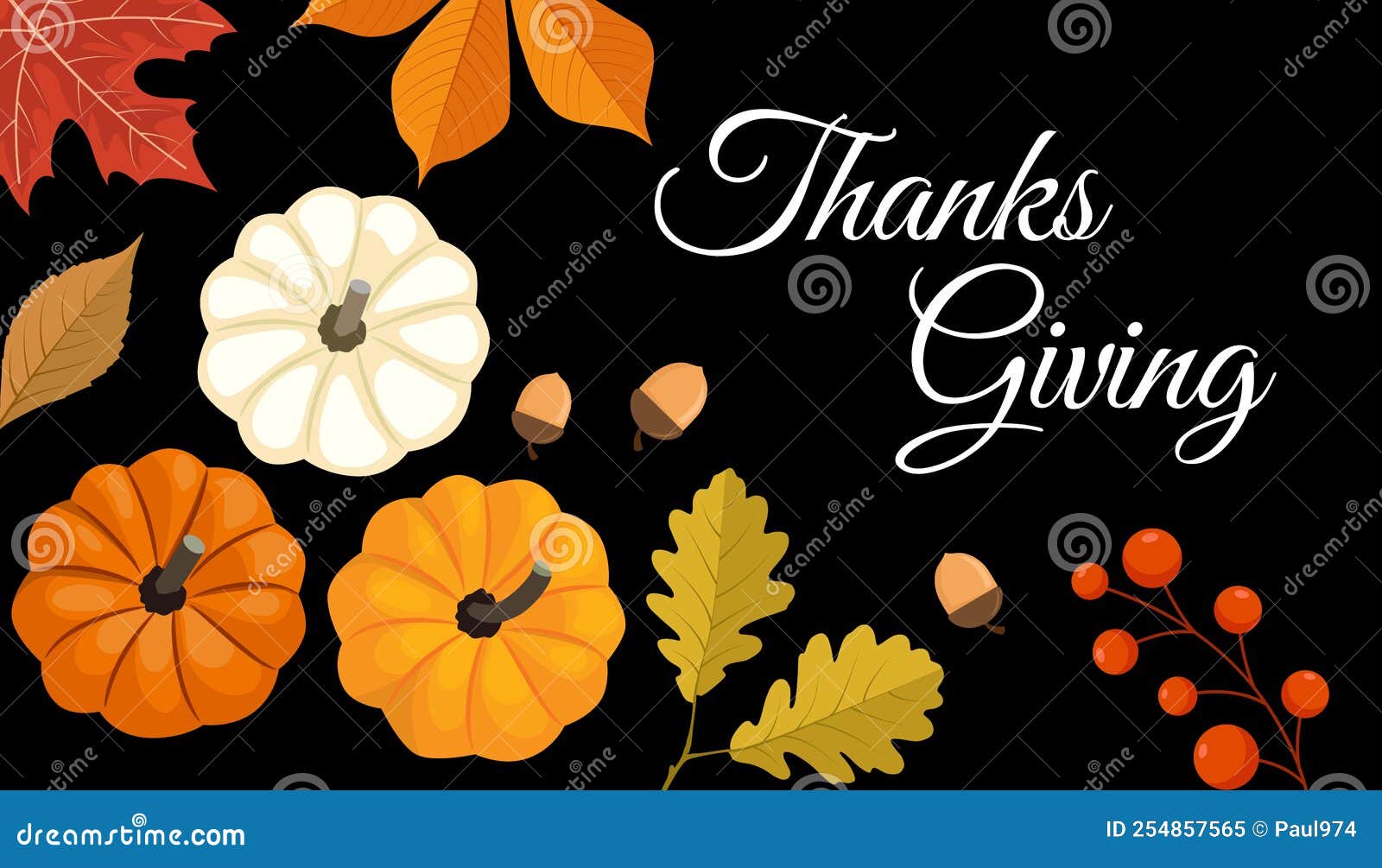 Happy Thanksgiving Card with Pumpkins and Leaves Stock Vector ...