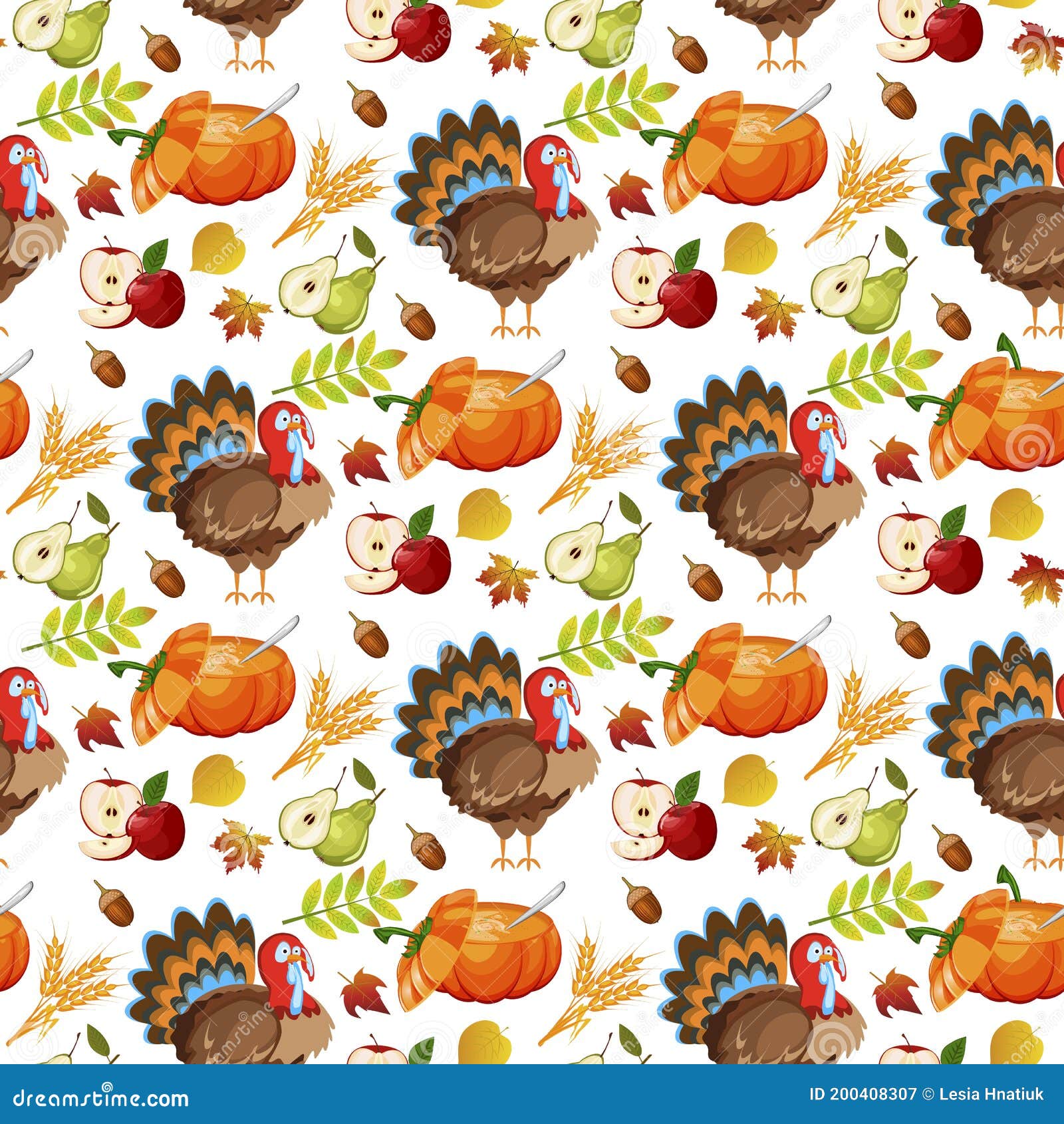 Happy Thanksgiving Day Seamless Pattern with Holiday Objects in Flat ...