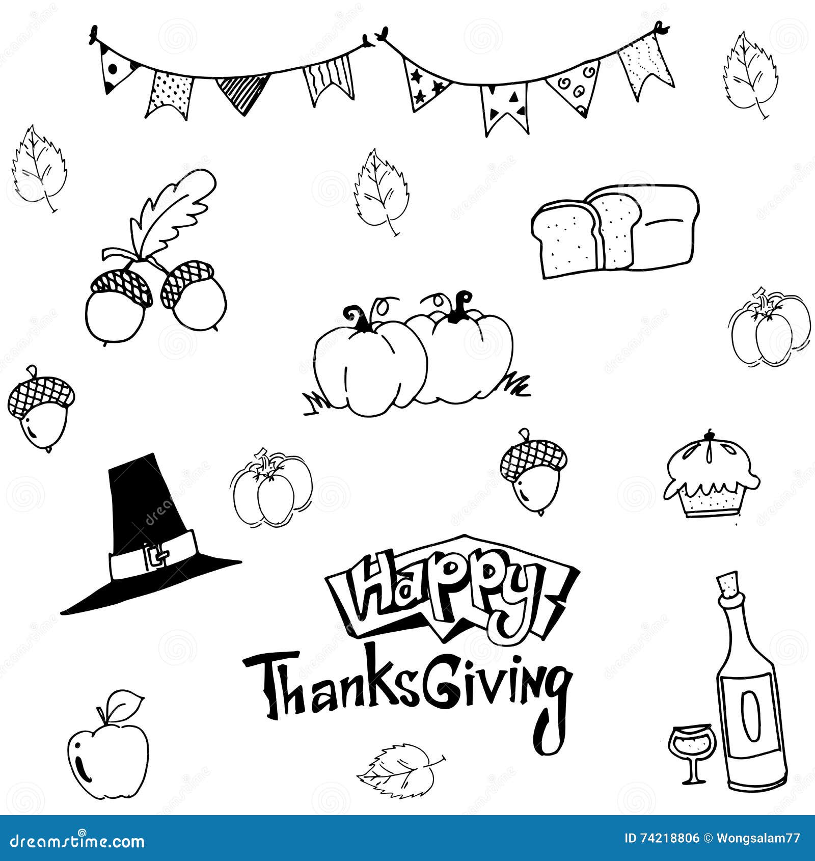 Happy Thanksgiving in Doodle Vector Art Stock Vector - Illustration of ...