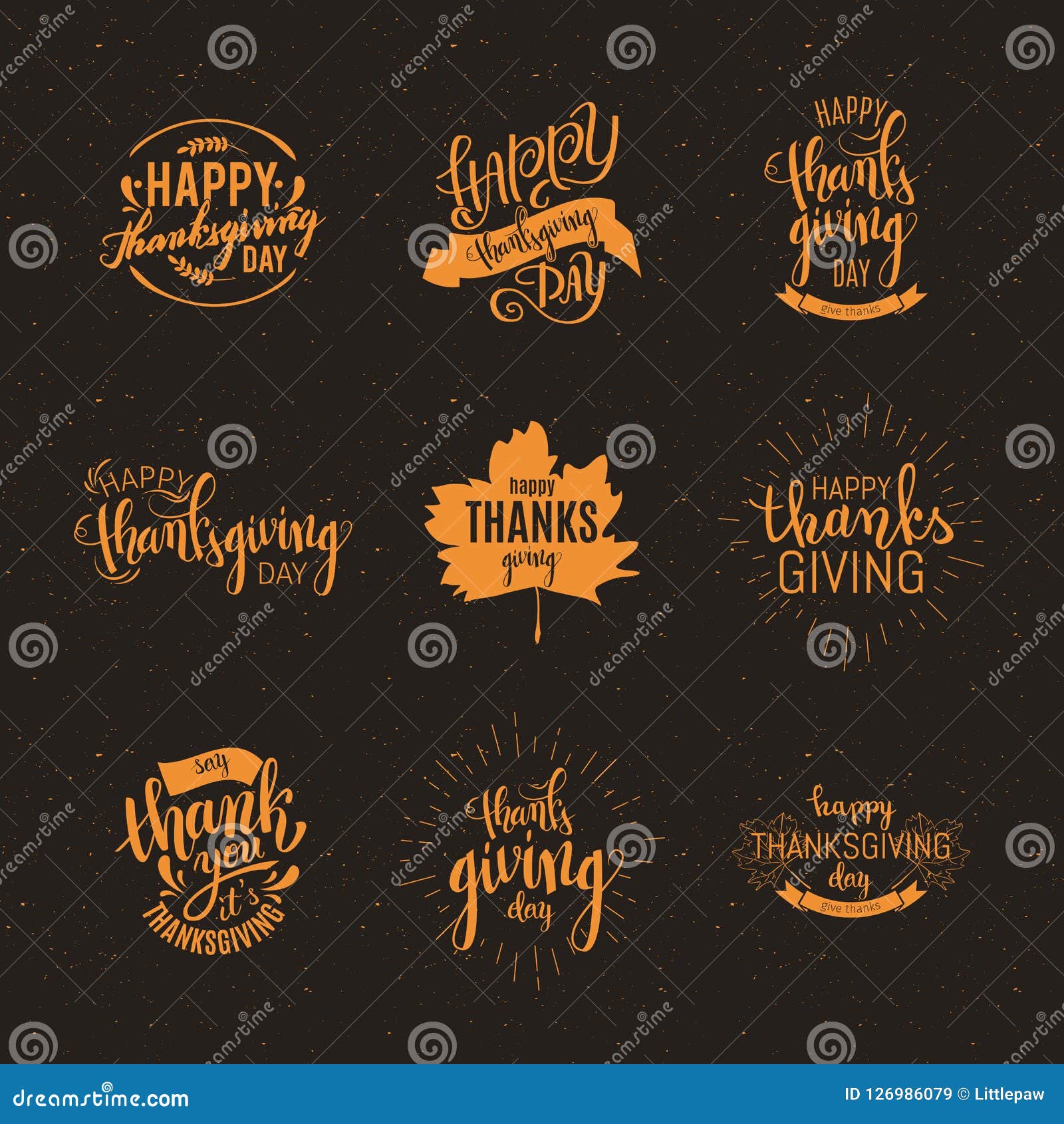 Happy Thanksgiving Emblems Set, Brush Pen Calligraphy, Vector Il Stock ...