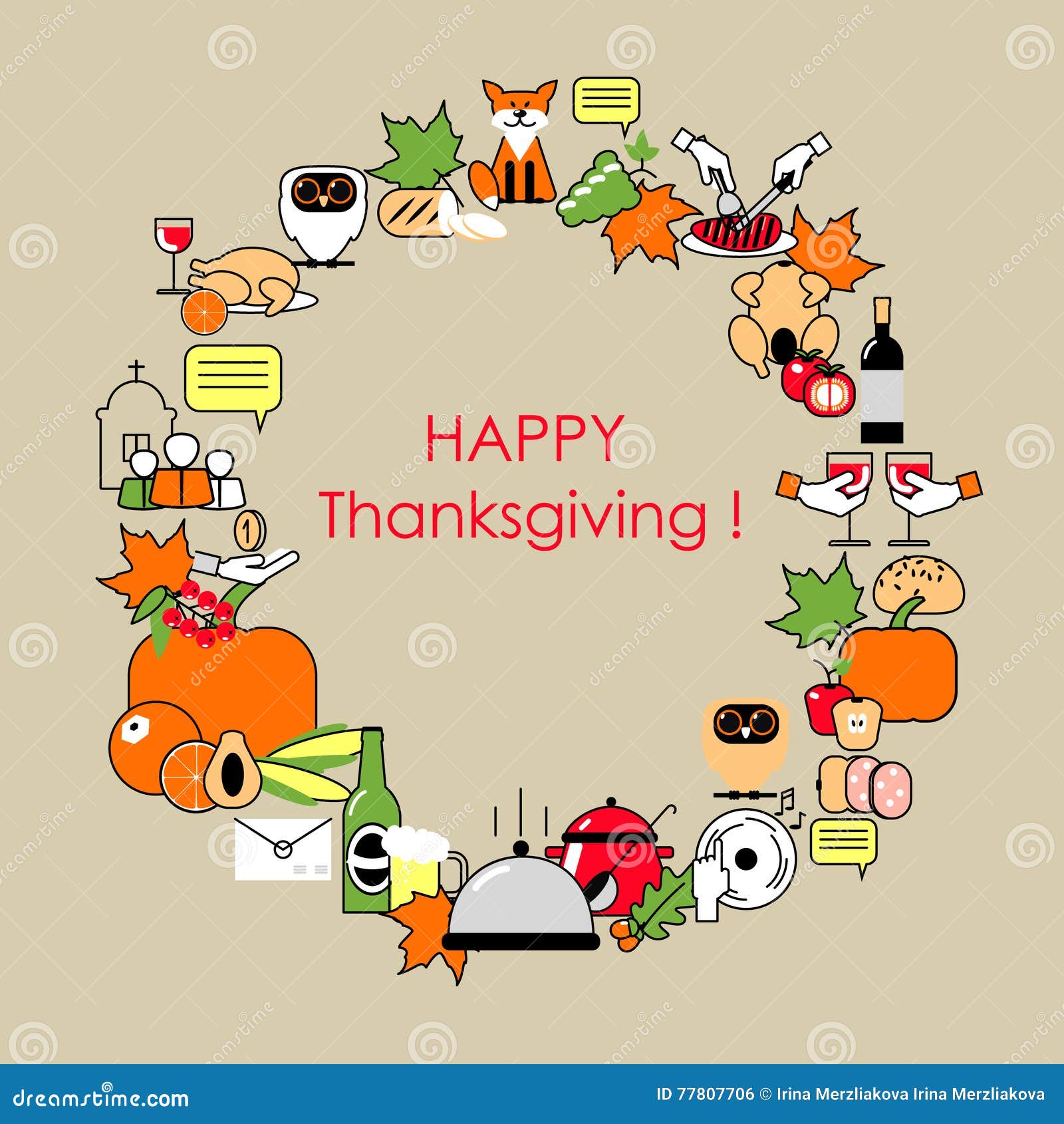 Happy Thanksgiving. the Frame of the Icons on the Day of Thanksgiving ...