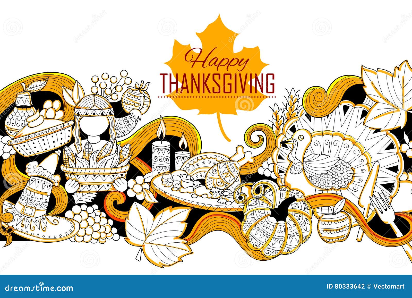 Happy Thanksgiving Holiday Doodle Stock Vector - Illustration of meal ...
