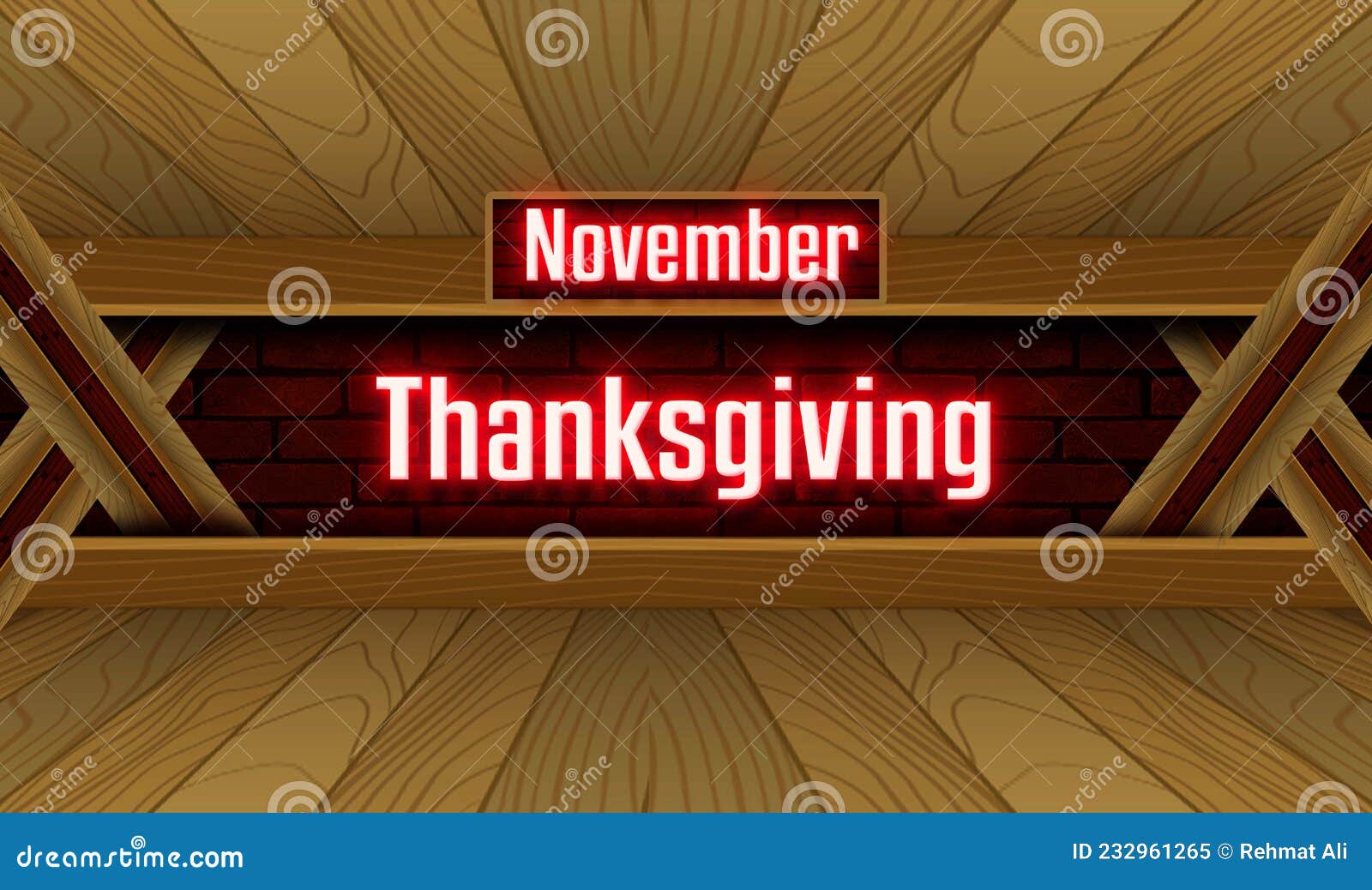 November, Thanksgiving, Neon Text Effect on Bricks Background Stock ...
