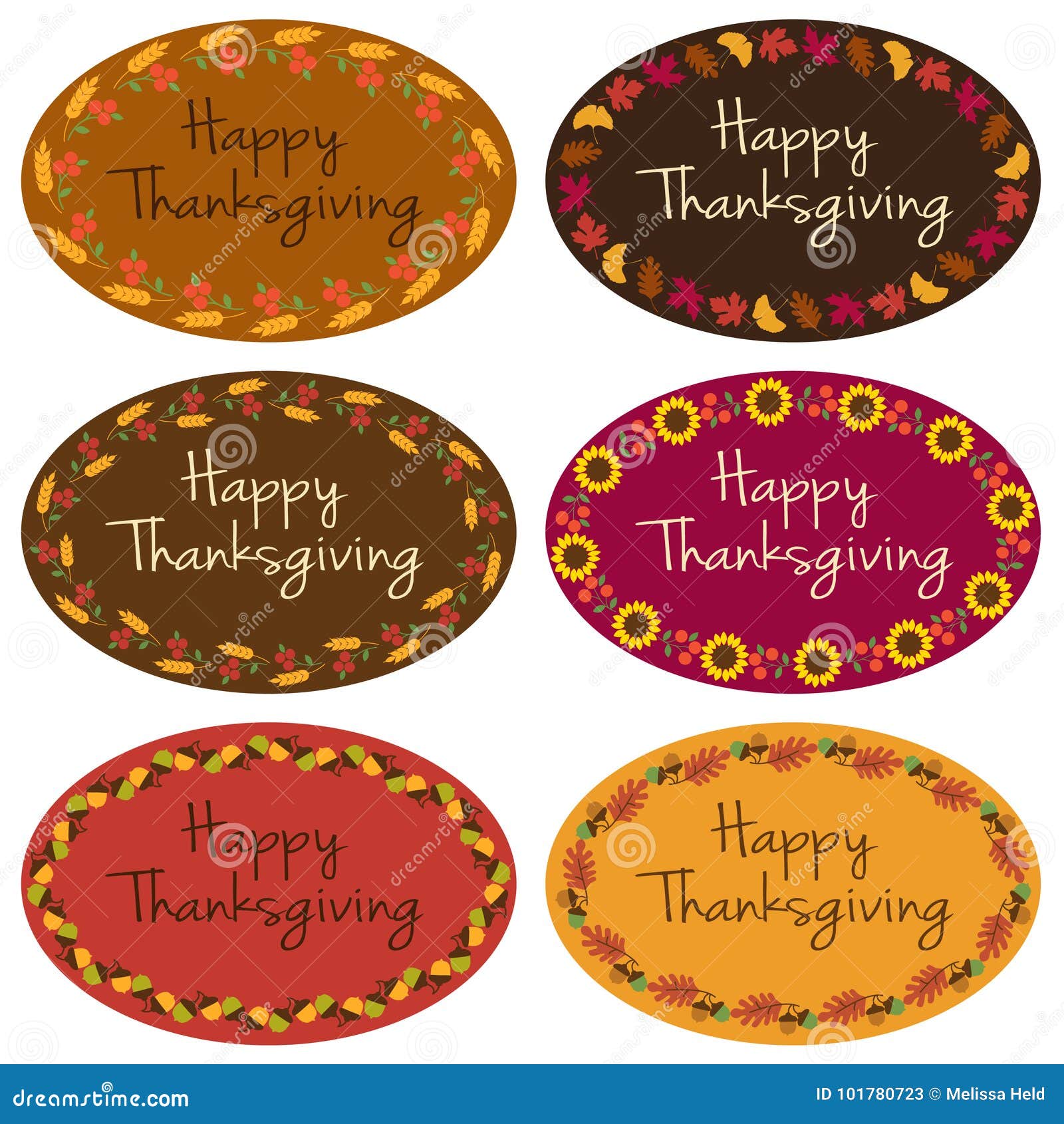 Happy Thanksgiving Oval Labels Stock Vector - Illustration of placement ...