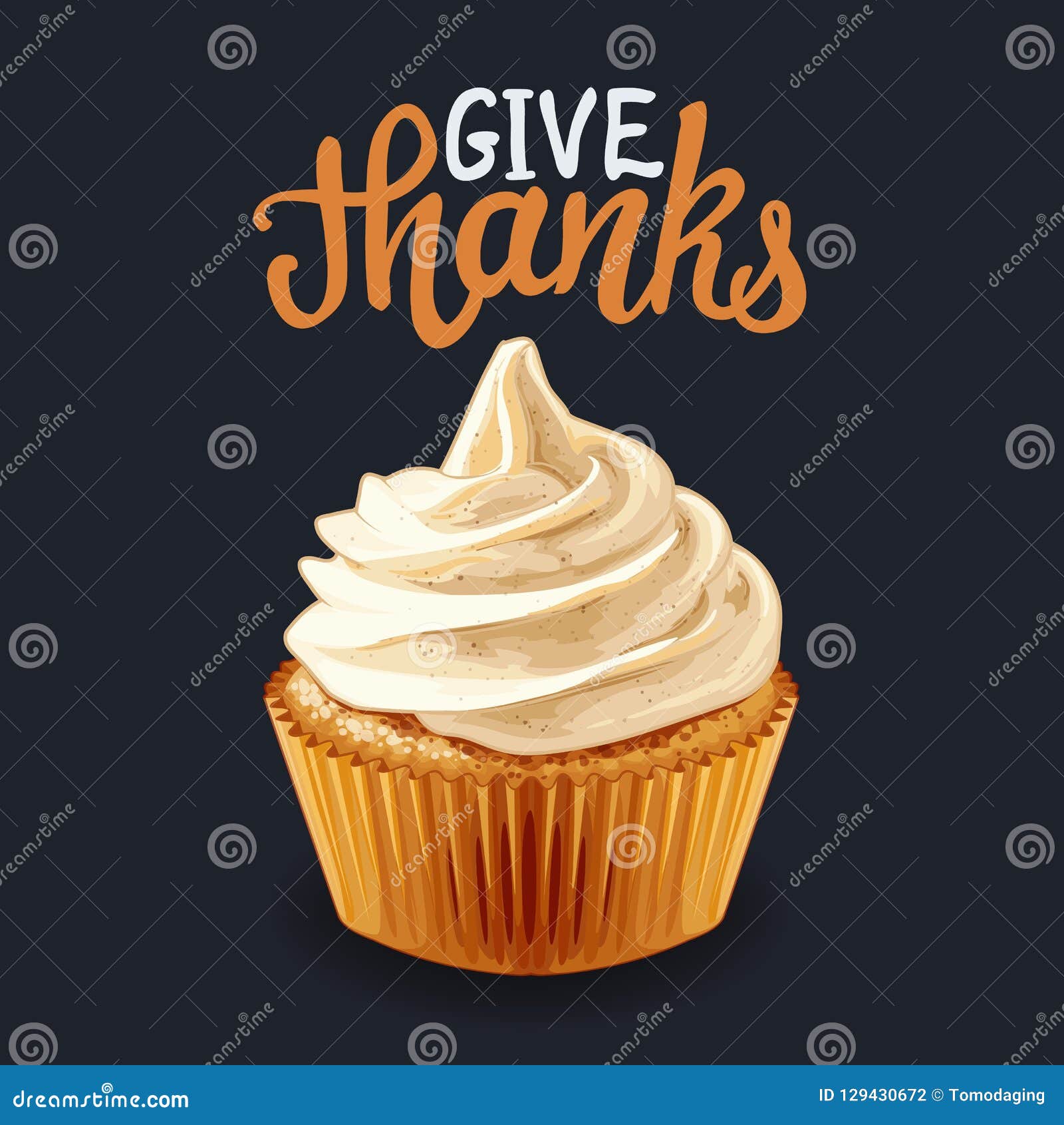 Happy Thanksgiving Pumpkin Cupcakes with Calligraphy Quotes Stock ...