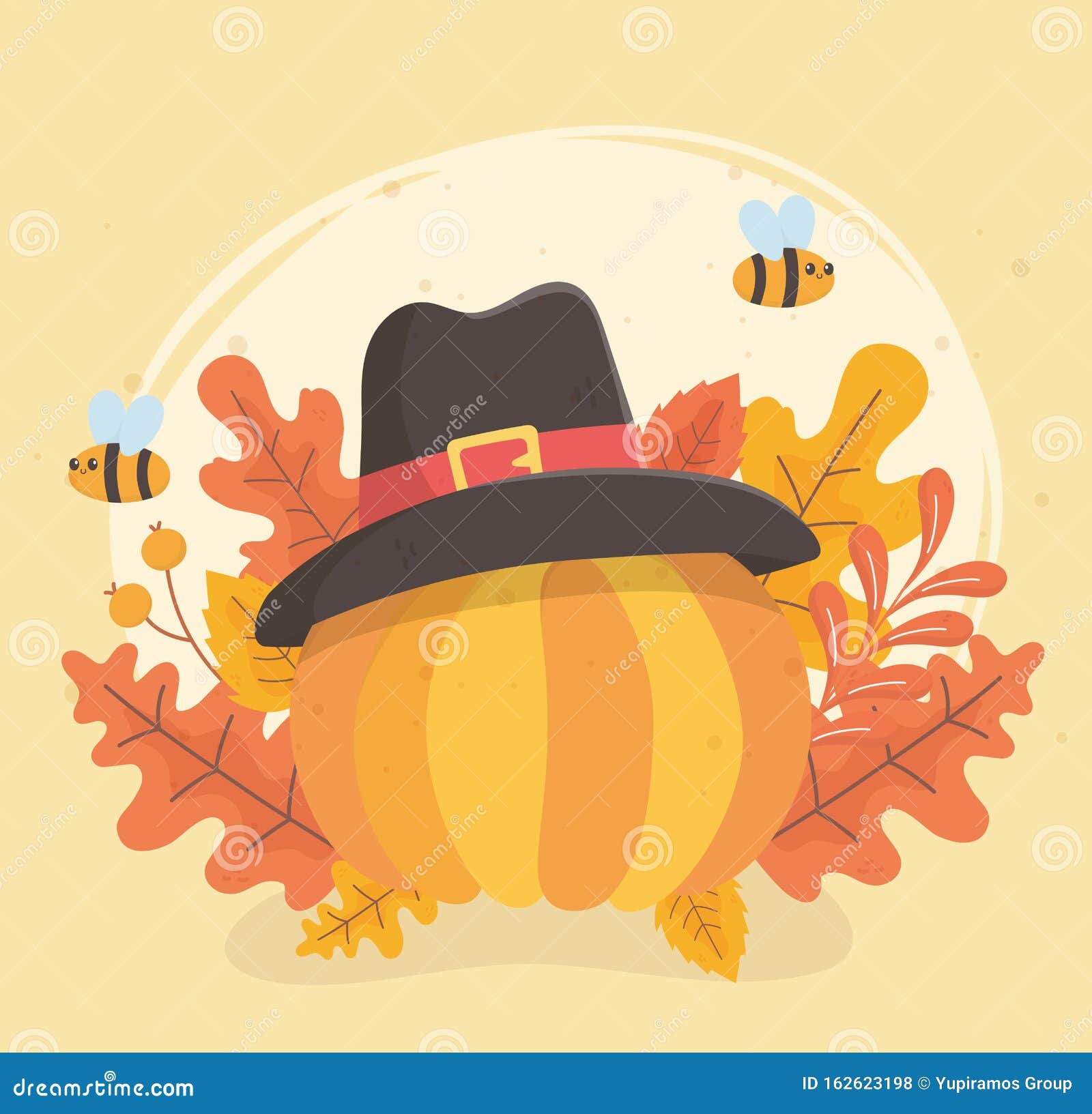 Happy Thanksgiving Pumpkin Pilgrim Hat Celebration Stock Vector ...