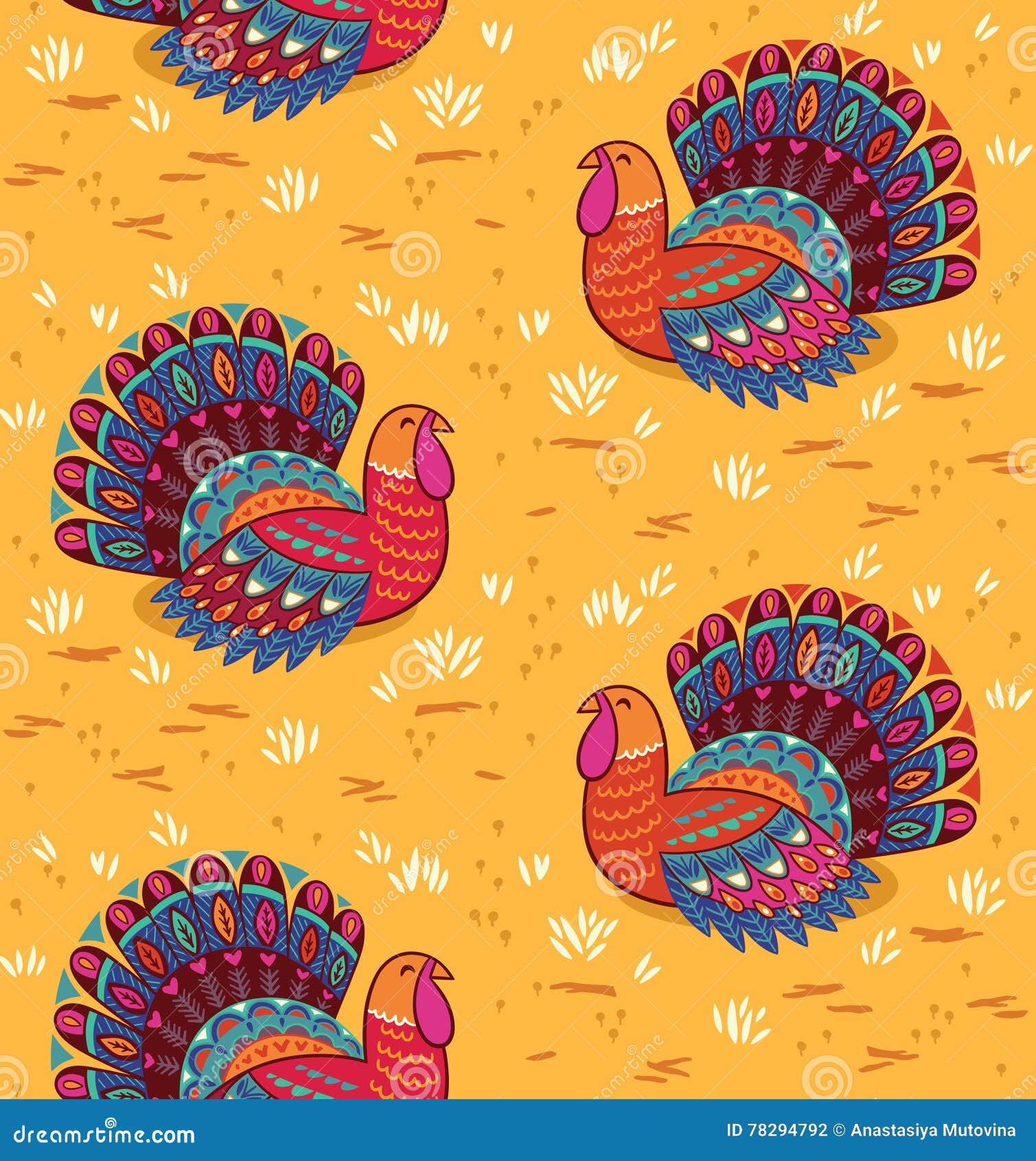 Happy Thanksgiving Seamless Pattern with Turkey. Vector Illustration ...