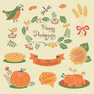 Happy Thanksgiving Set of Elements for Design. Stock Vector ...