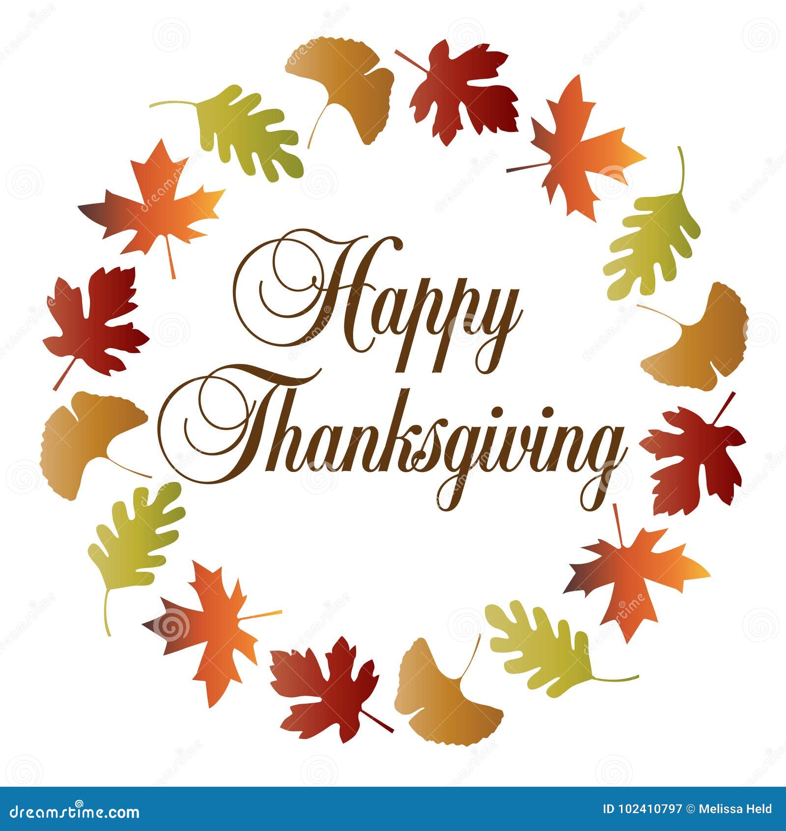 Happy Thanksgiving Wreath with Gradient Leaf Frame Stock Illustration ...