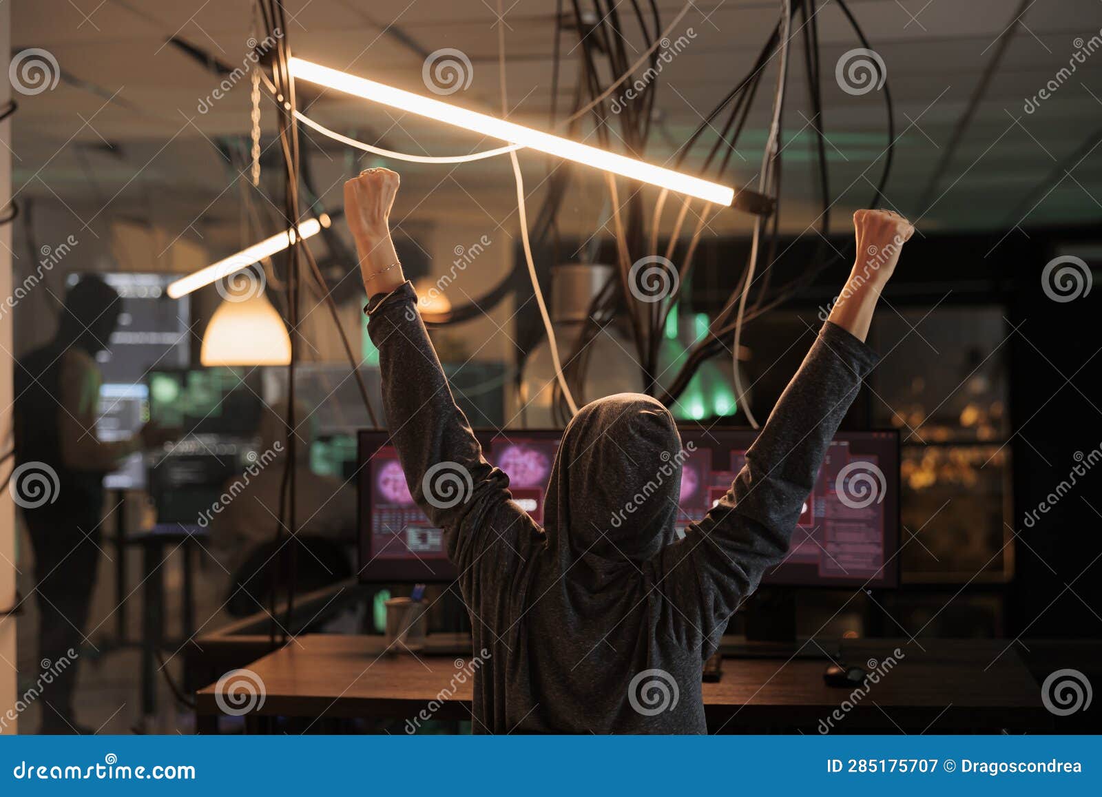 Happy Thief Celebrating Security Breach and Hacking Computer System ...