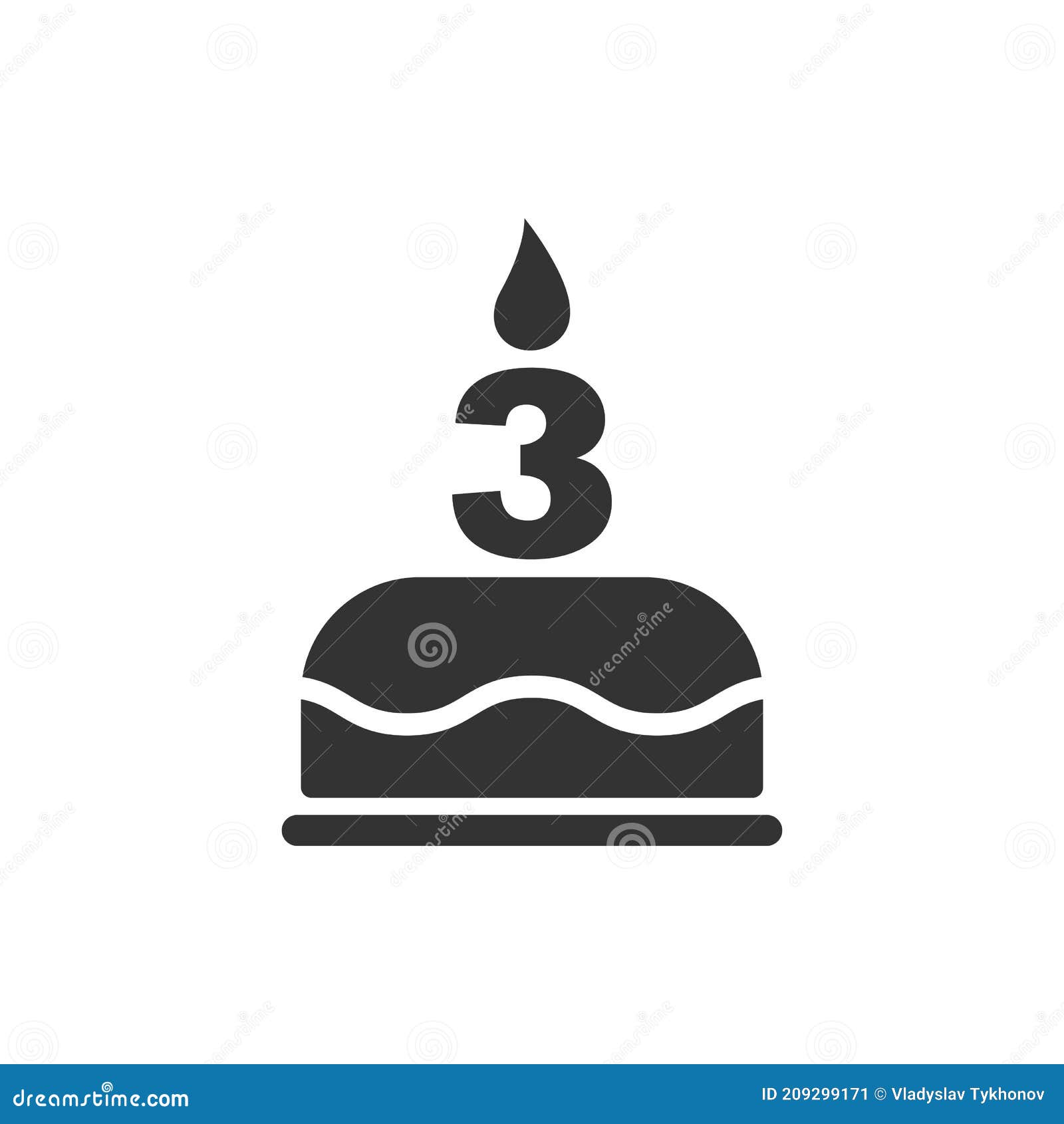 Happy Third Birthday Icon. Cake with a Candle in the Form of the Number ...