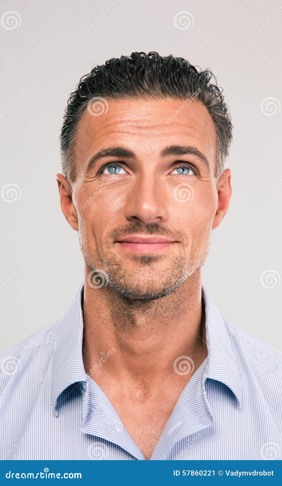 Happy Thoughtful Man Looking Up Stock Image - Image of businessman ...