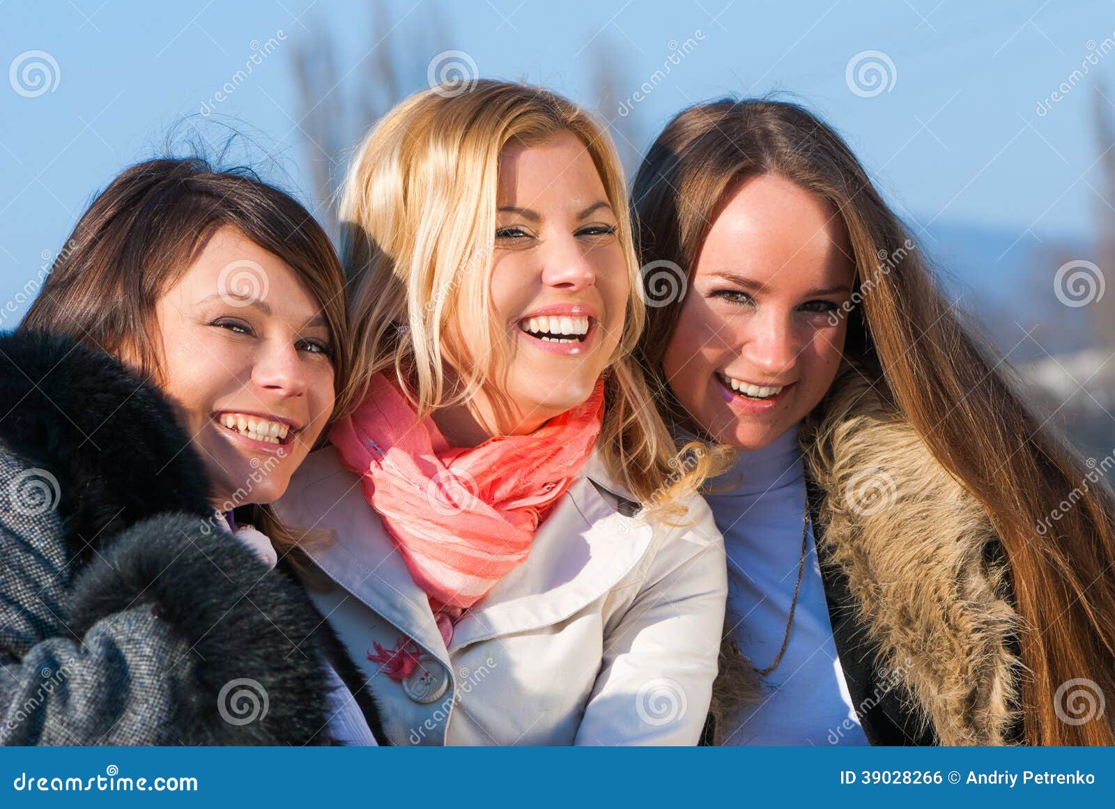 Happy Three Beautiful Young Women Stock Photo - Image of light ...