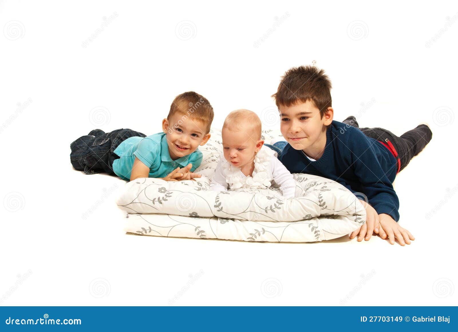 Happy Three Brothers Lying Down Stock Image - Image of home, people ...