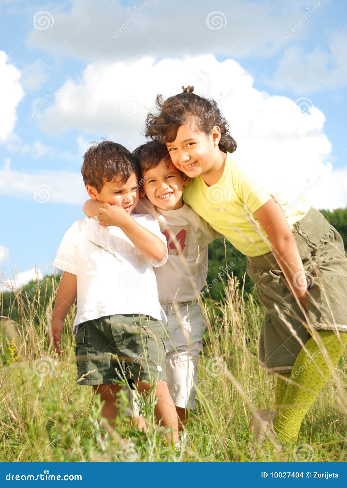 Happy Three Children in Nature Stock Photo - Image of hand, child: 10027404