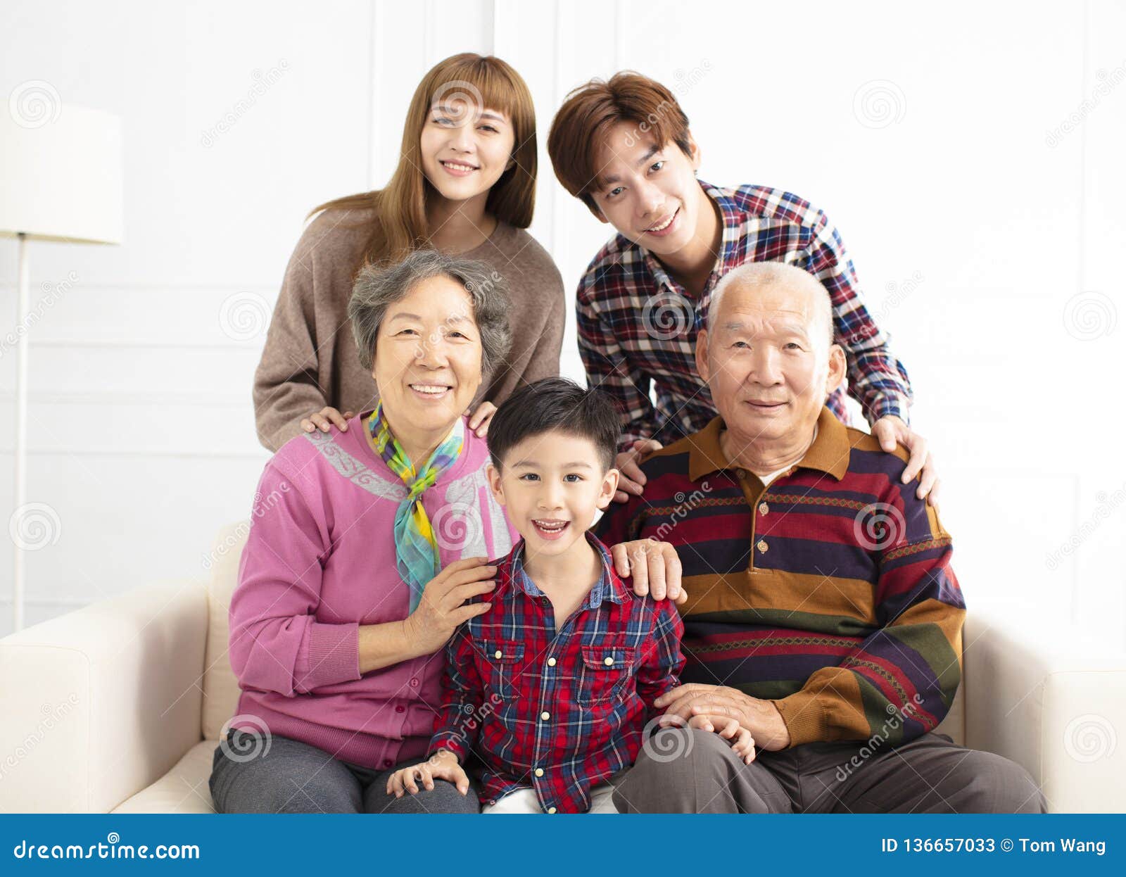 Three Generations Asian Family on Sofa Stock Image - Image of ...