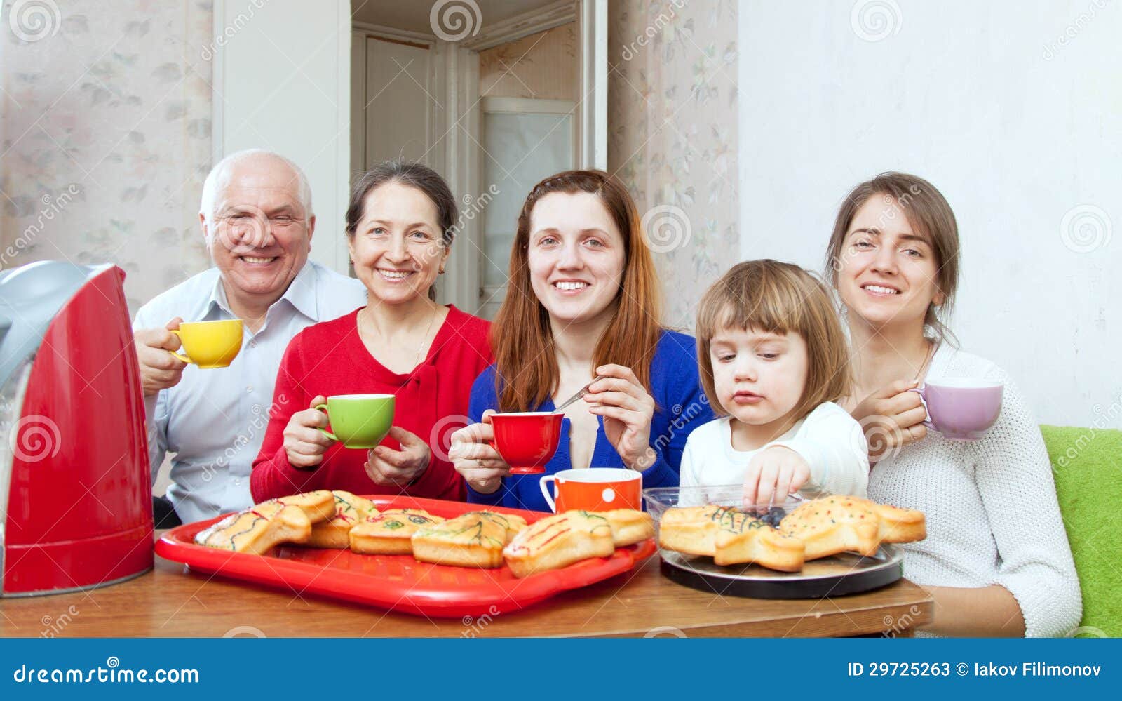 Happy Family Drinks Tea and Eats Cakes Stock Image - Image of happy ...