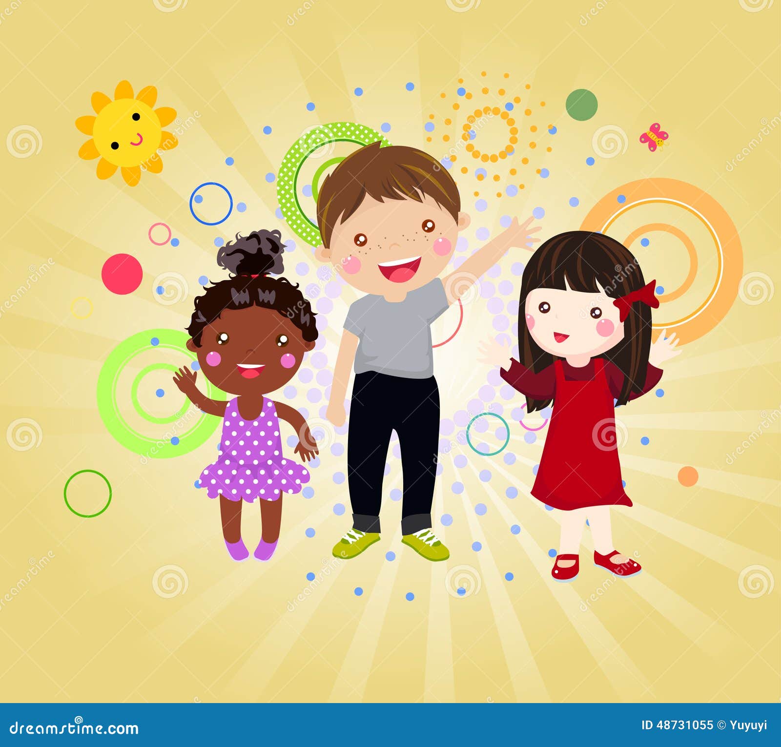 Happy three kids stock vector. Illustration of cartoon - 48731055