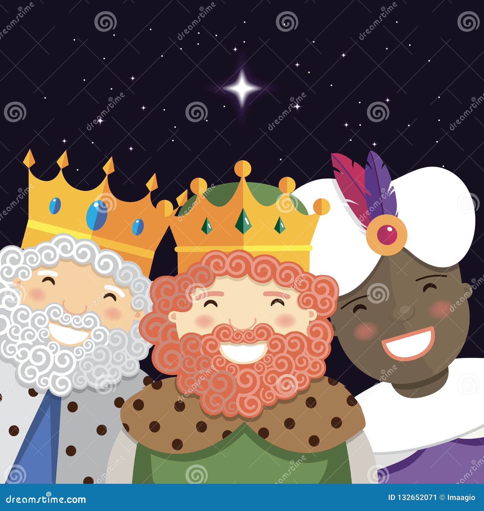 Happy Three Kings Smiling in the Night Stock Vector - Illustration of ...
