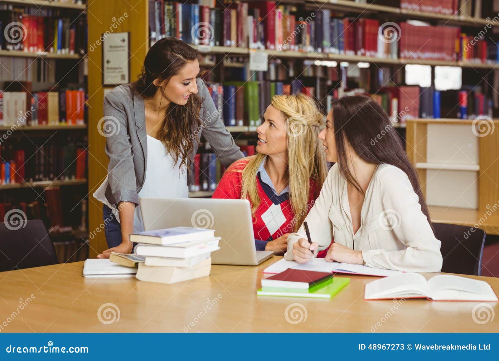 Happy Three Students Working Together Stock Image - Image of mixedrace ...