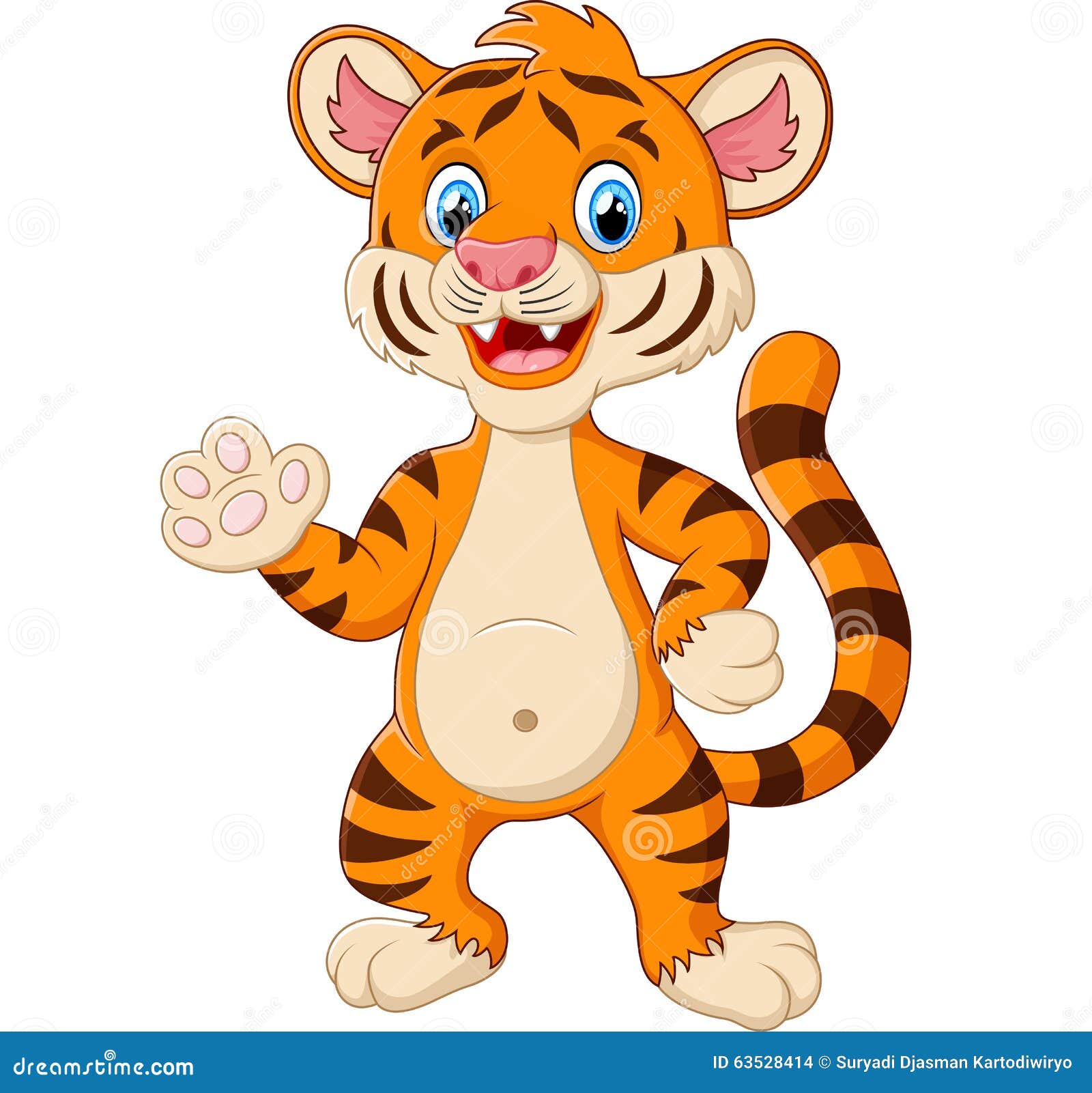 Happy tiger waving a hand stock vector. Illustration of mascot - 63528414