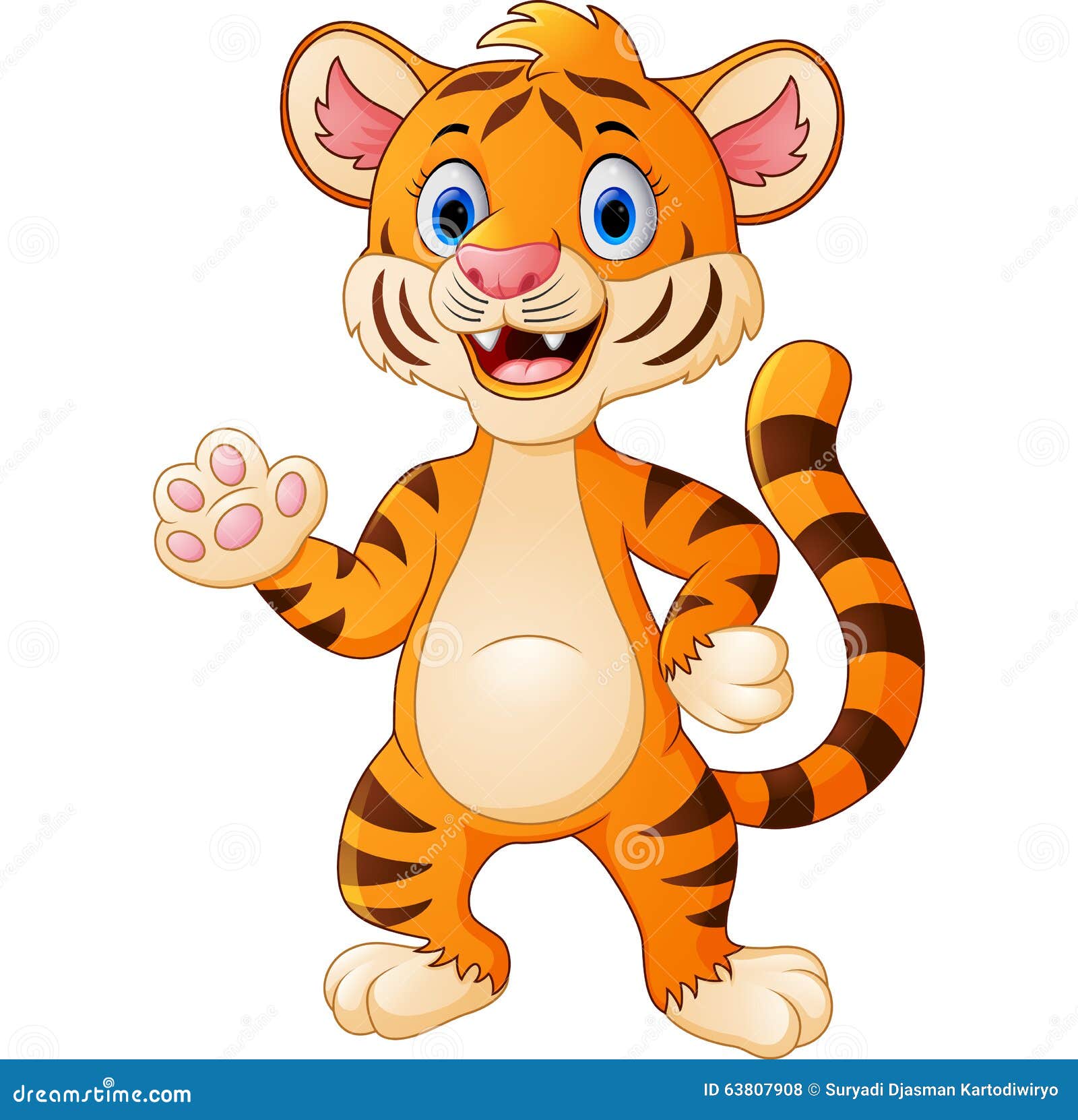 Happy tiger waving a hand stock vector. Illustration of orange - 63807908