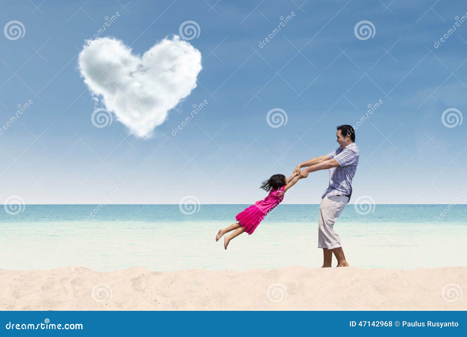 Happy Time with Dad Under Heart Cloud Stock Photo - Image of father ...