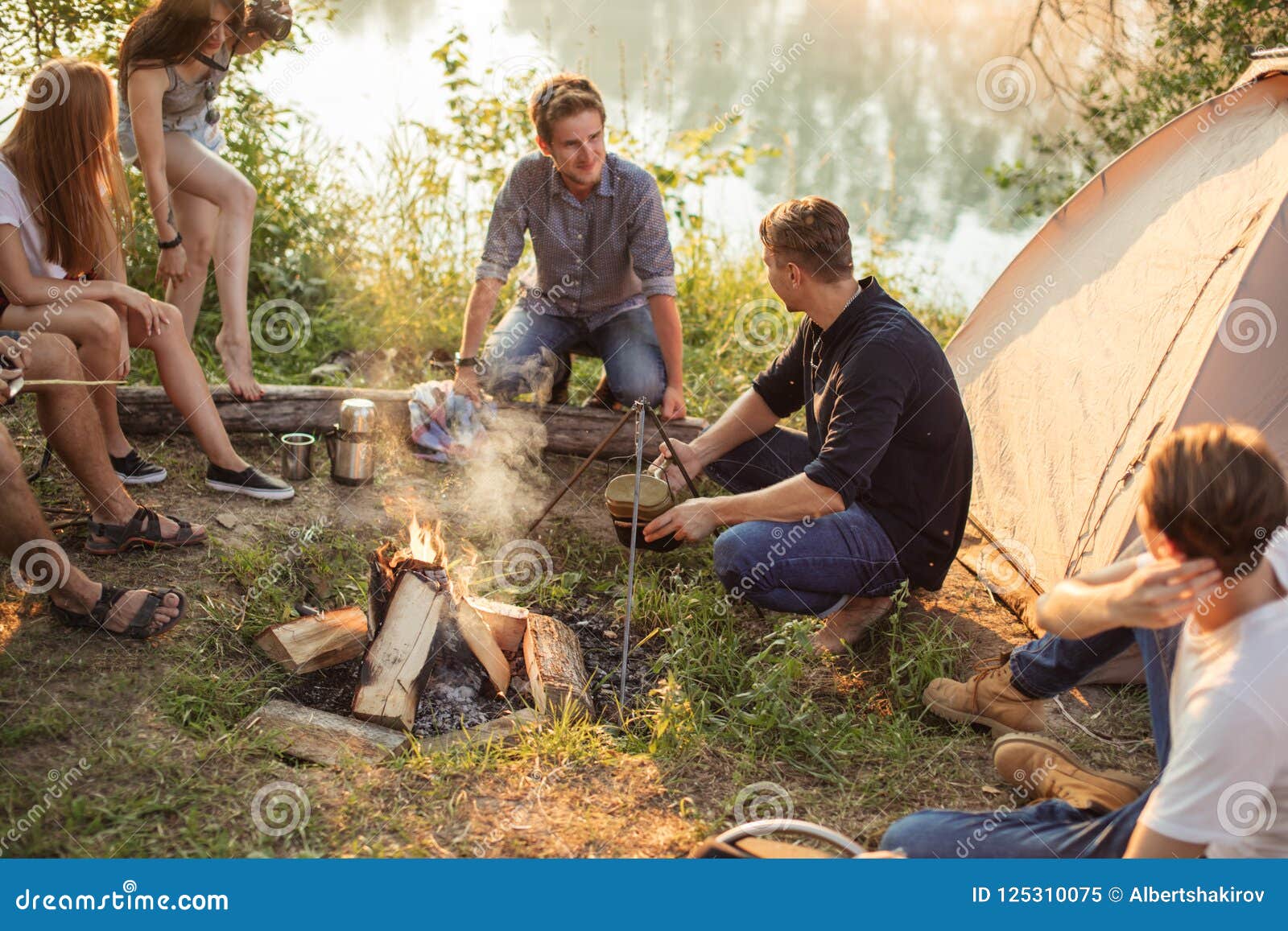 Happy Time with Friends. Camping Concept Stock Image - Image of nature ...