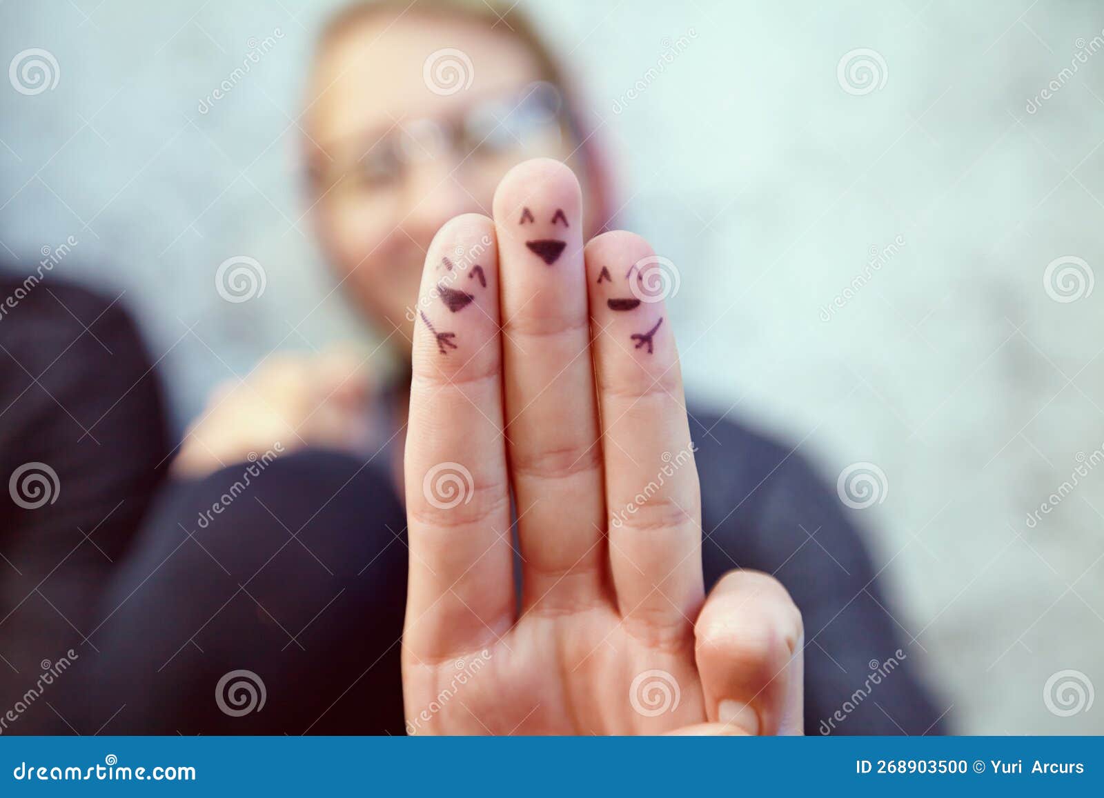Happy Times Three. Fingers with Smileys Drawn on Them. Stock Photo ...