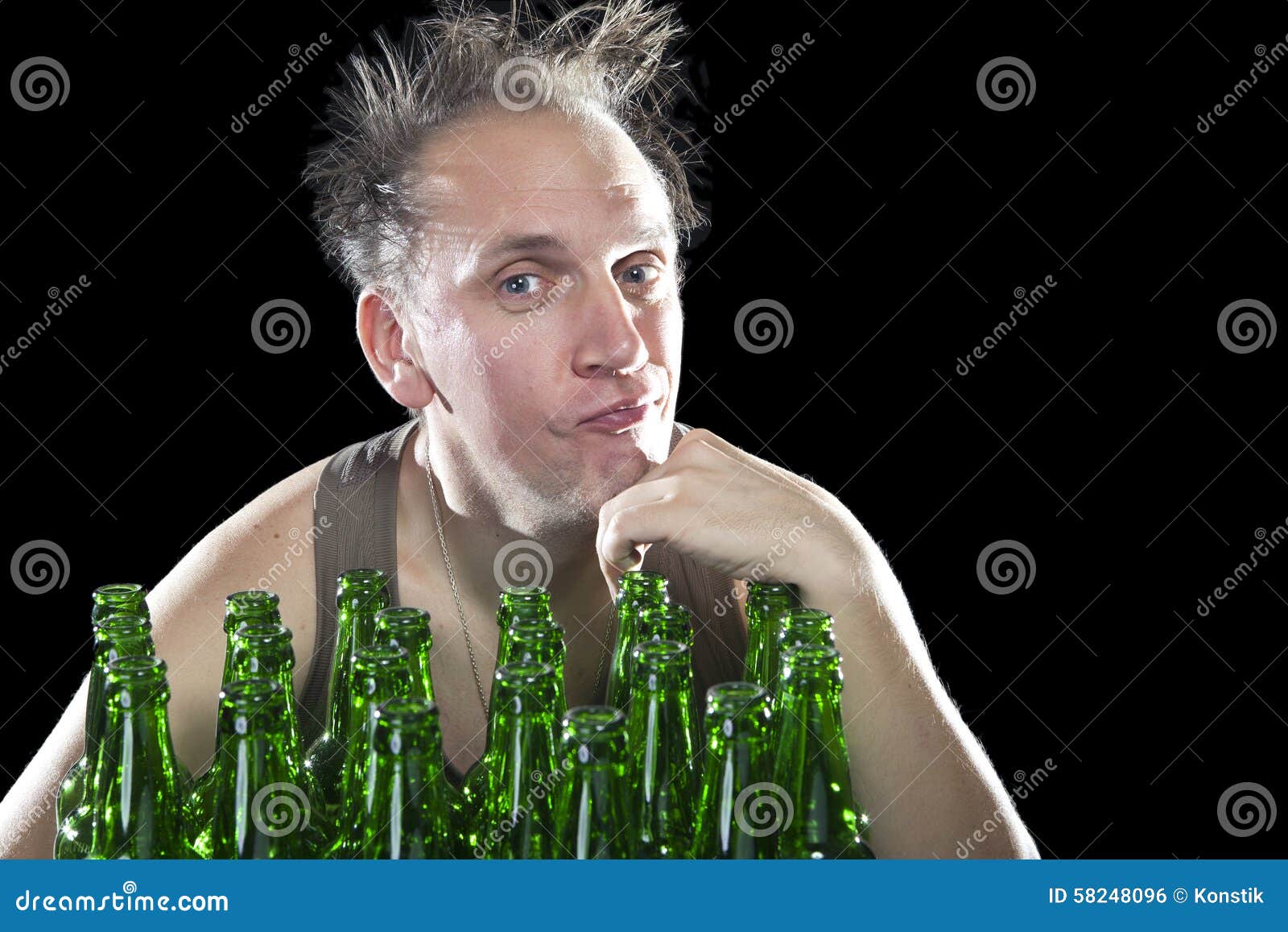 The Happy Tipsy Man Near Empty Beer Bottles Stock Photo - Image of ...