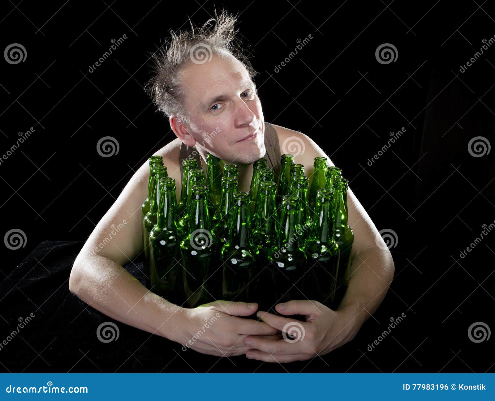 The Happy Tipsy Man Near Empty Beer Bottles Stock Photo - Image of ...