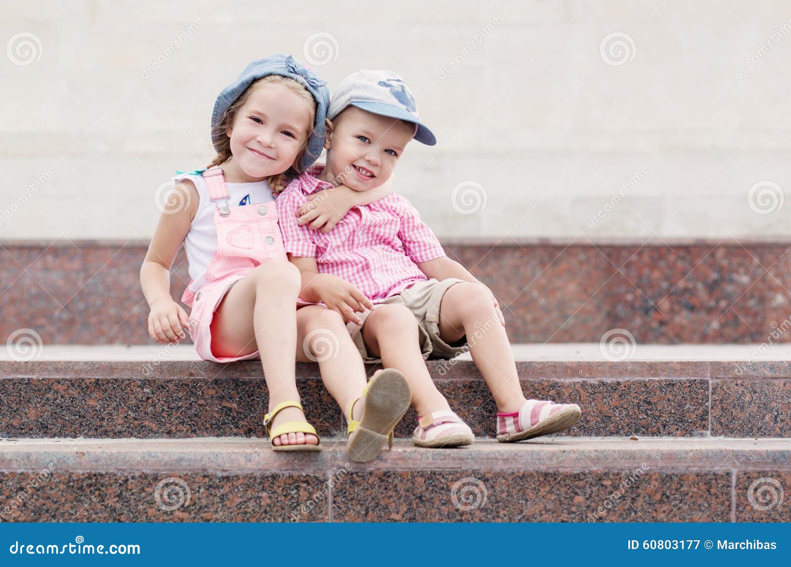 Happy Toddler Children Sit on the Steps Stock Image - Image of love ...