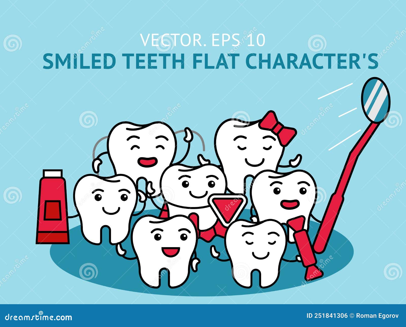 Happy Tooth Cute Dentist Happy Characters Composition Stock Vector