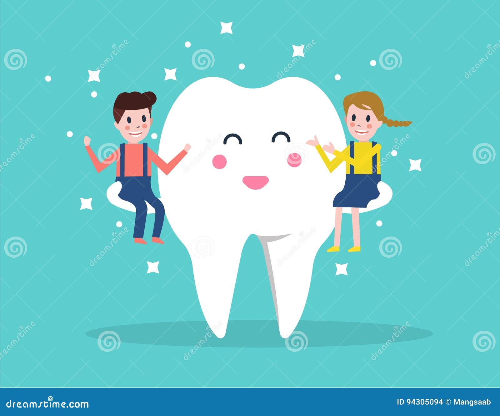 Happy tooth with kids. stock vector. Illustration of dental - 94305094