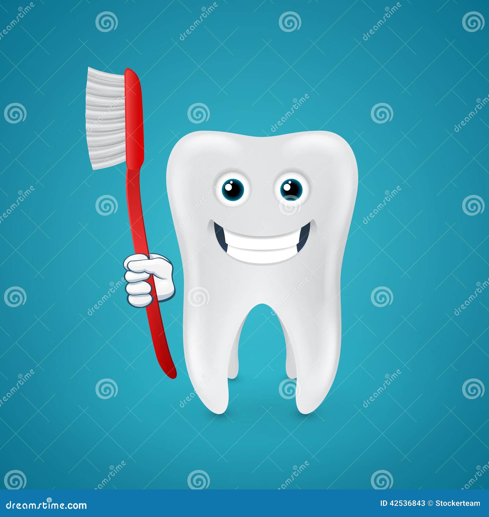 Happy Tooth with Red Toothbrush Stock Illustration - Illustration of ...