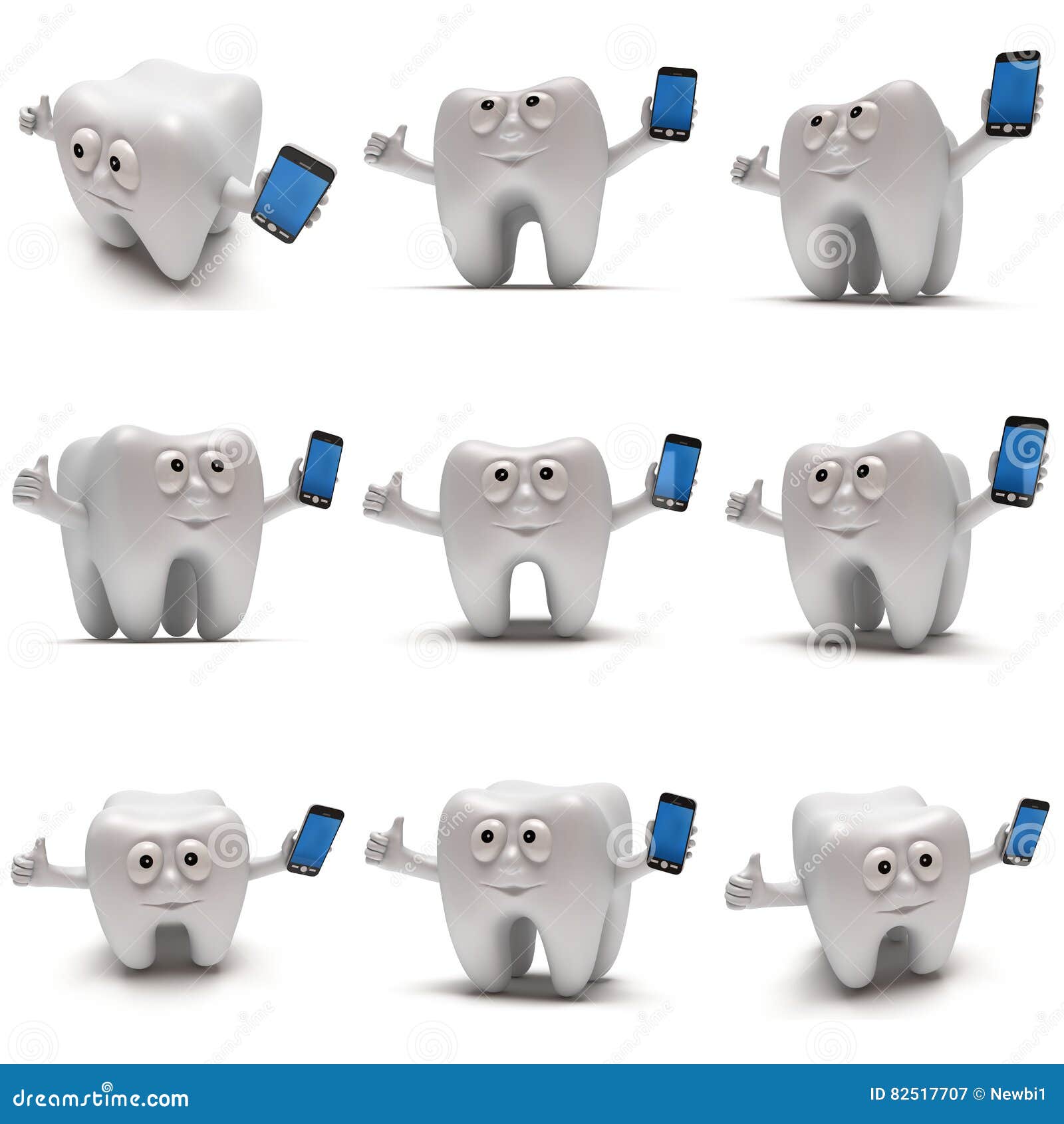 Happy Tooth with Smartphone. Stock Illustration - Illustration of care ...