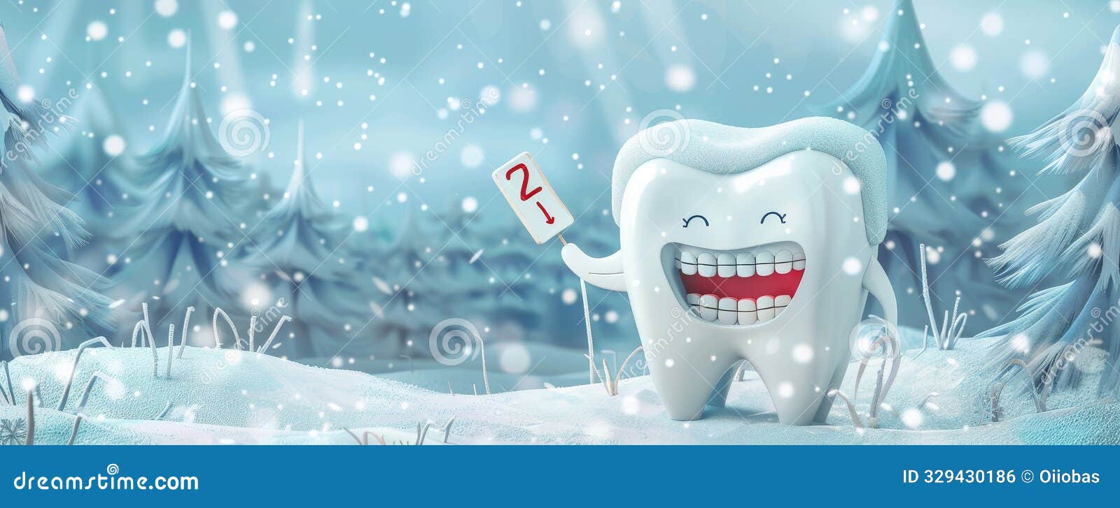 Happy Tooth in Winter Wonderland 3D Illustration Stock Illustration ...